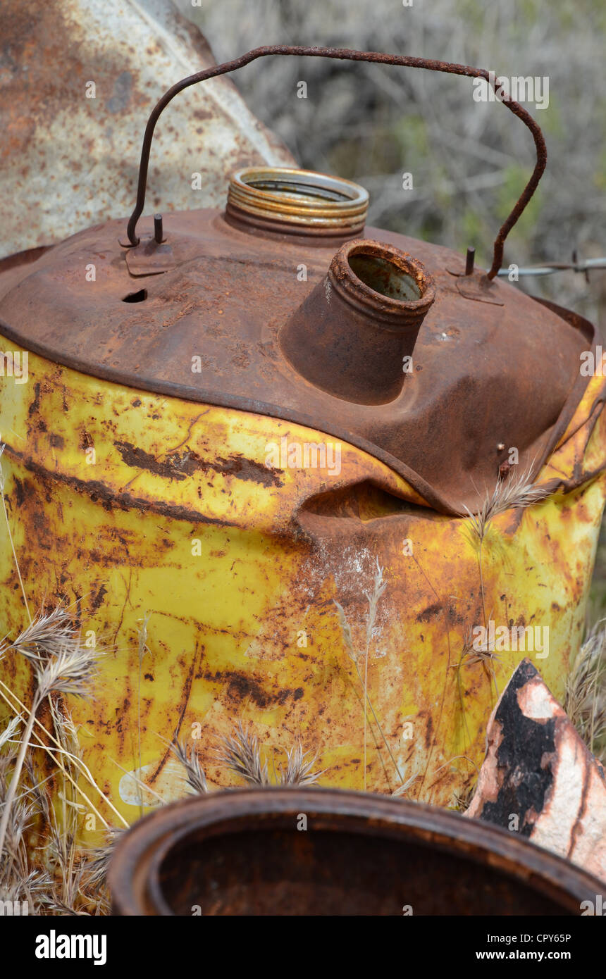Old metallic petrol container Stock Photo - Alamy