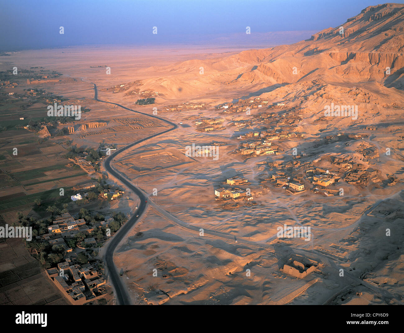 Egypt, Upper Egypt, Nile Valley, Luxor, west bank of river Nile (aerial ...