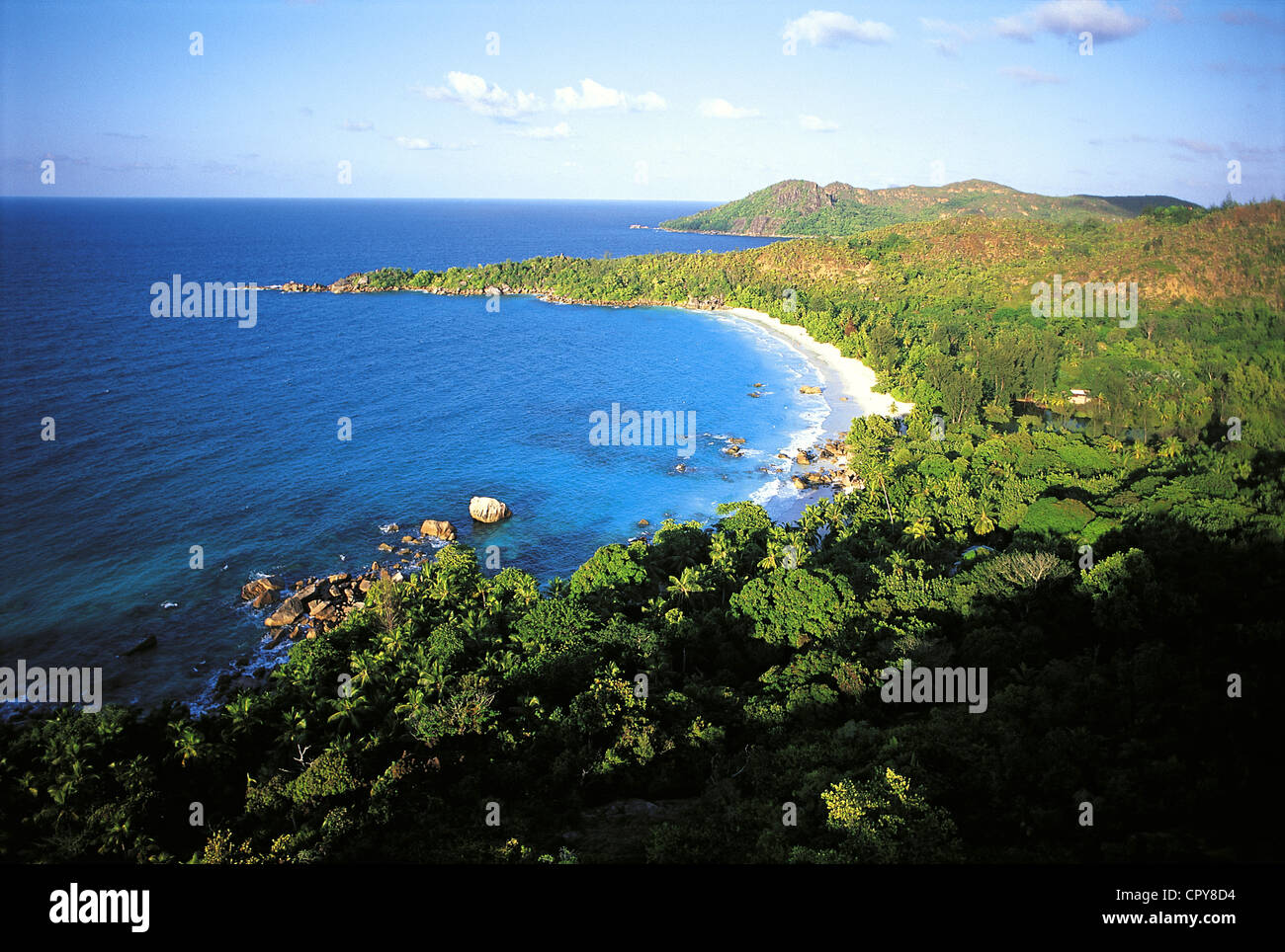 Seychelles, Praslin island, elevated view of Anse Lazio Stock Photo - Alamy