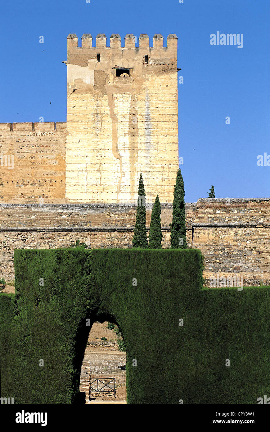 Spain, Andalusia, Granada, Generalife gardens and Comares Tower Stock ...