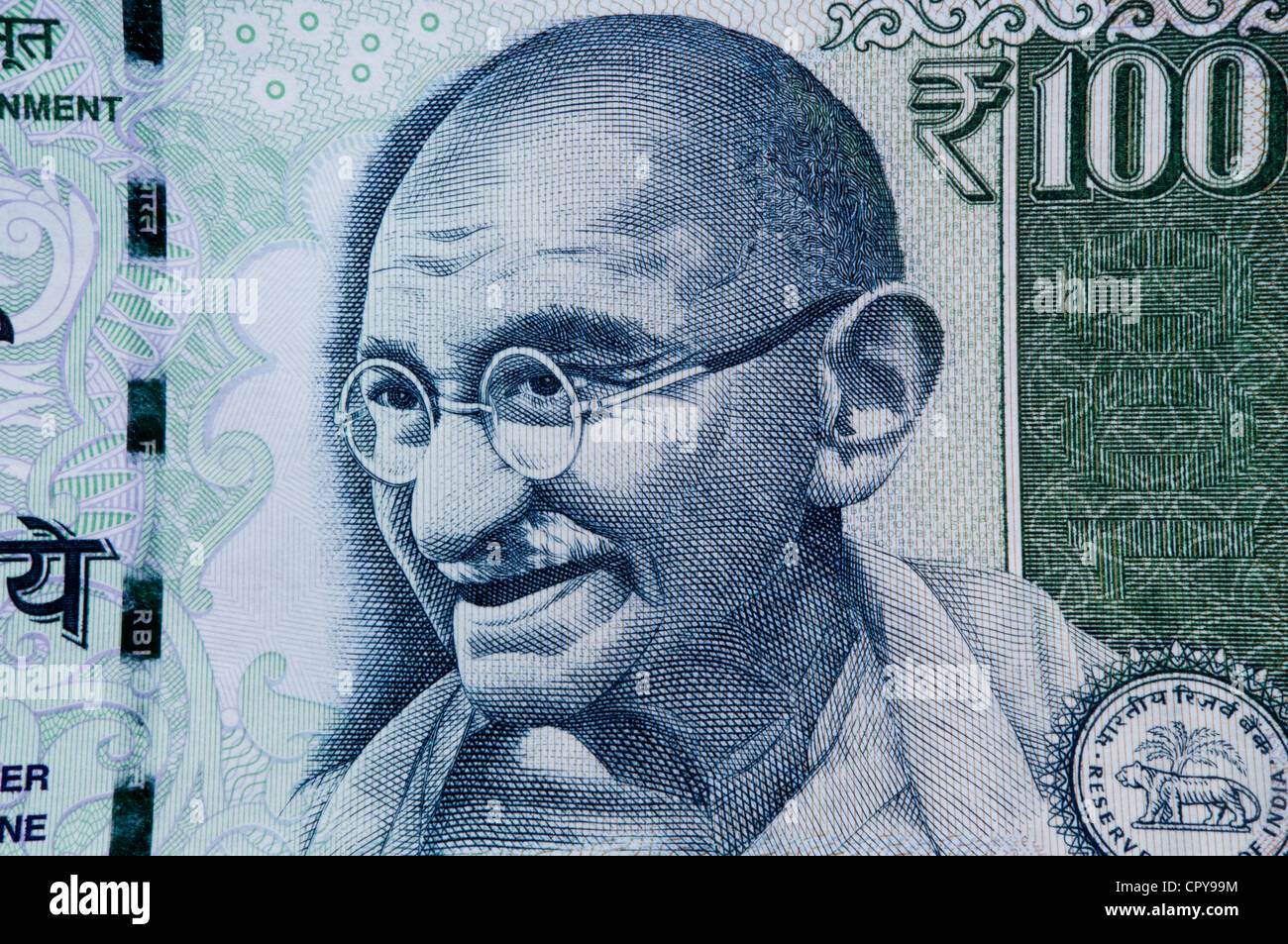 Picture of Gandhi on a 100 rupee currency bill (High res Stock Photo ...