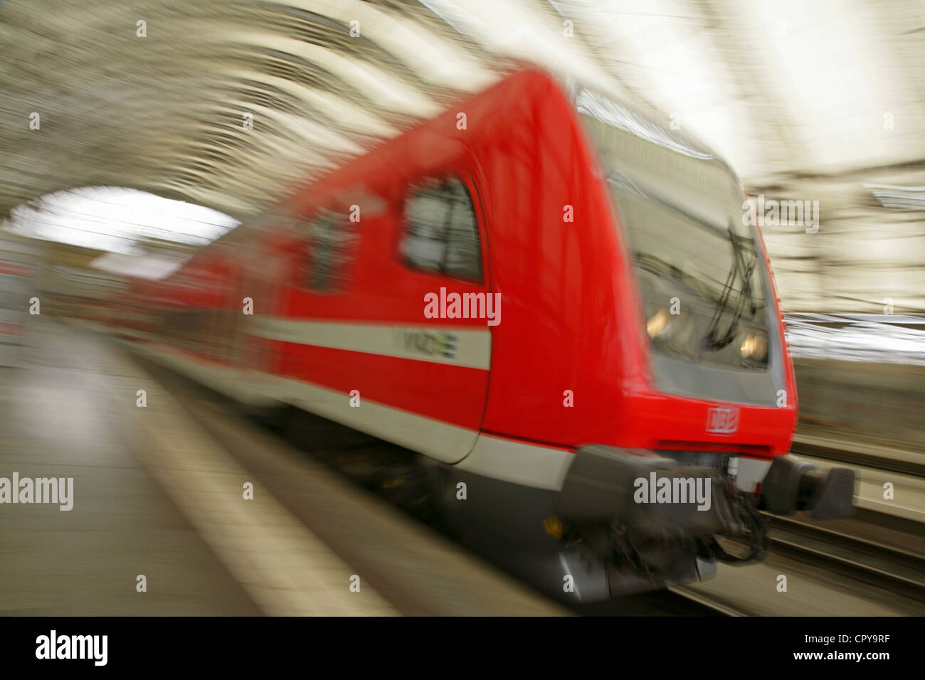 Double decker S-bahn local train leaving the renovated Dresden ...