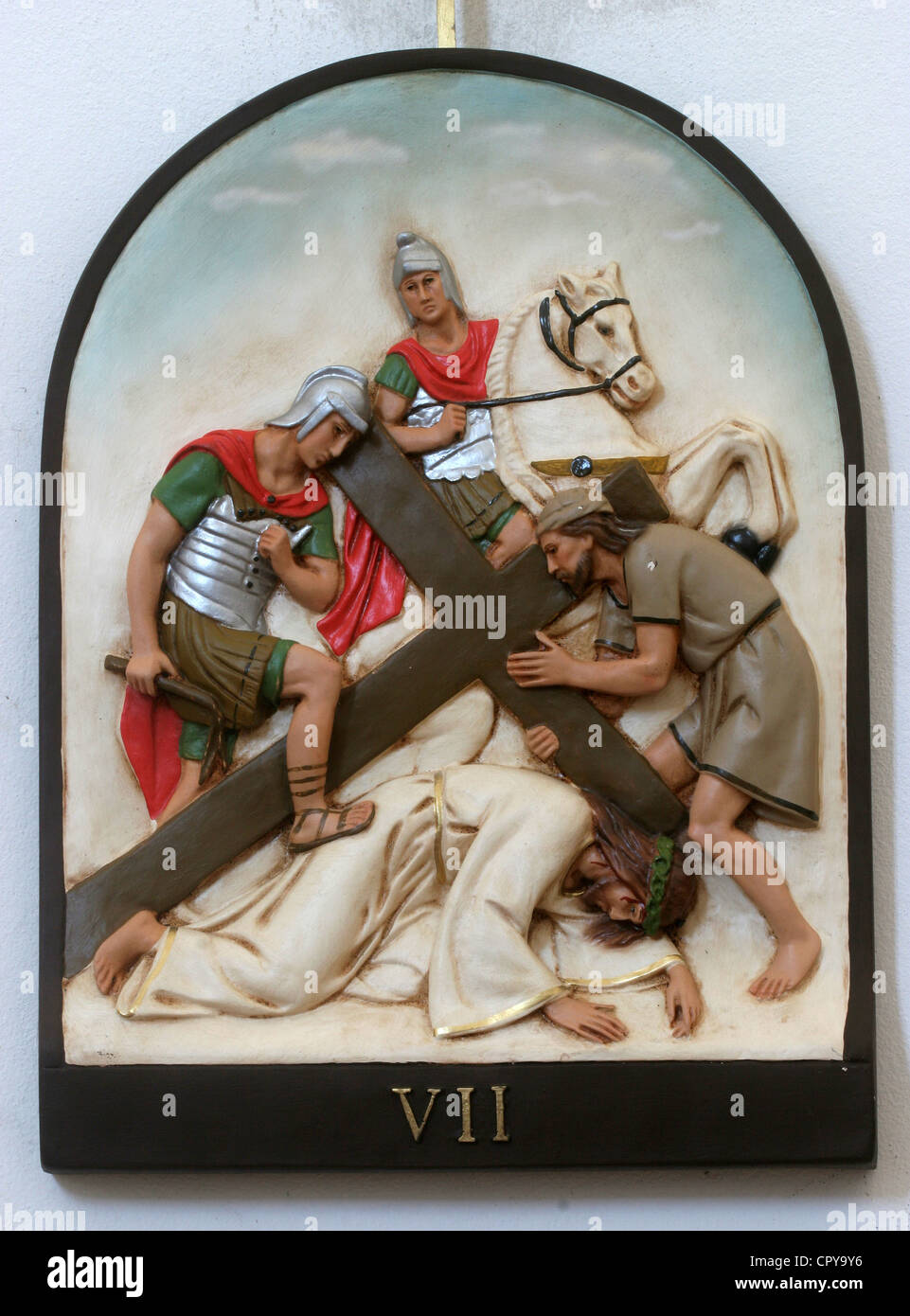 7th Stations of the Cross, Jesus falls the second time Stock Photo - Alamy