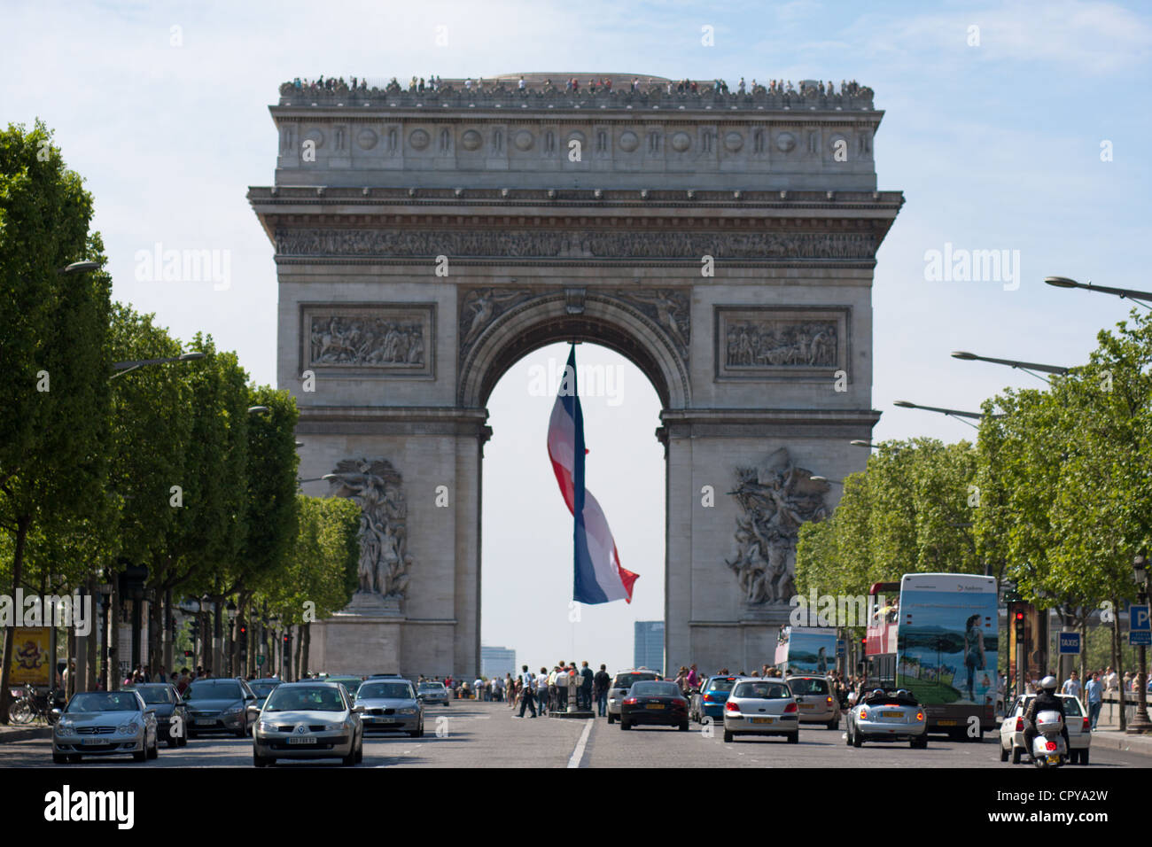the Arc de Triomphe in Paris as viewed from the champs elysees Stock ...