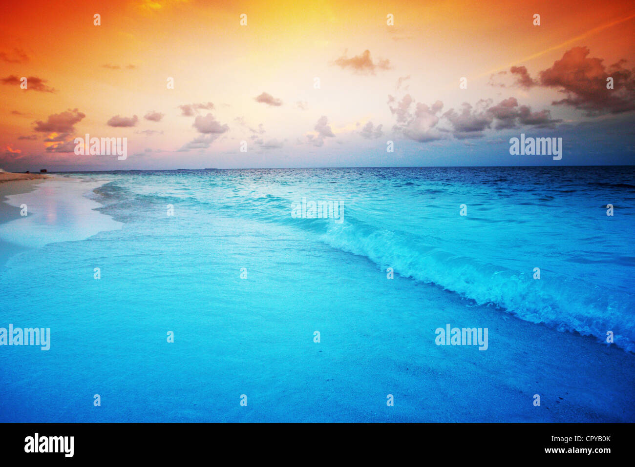 sunset on the sea beach Stock Photo - Alamy
