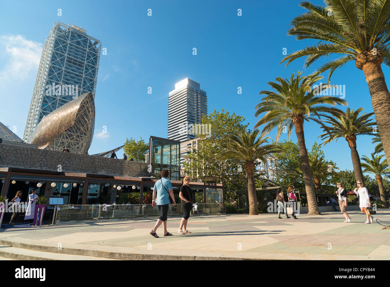 Barceloneta promenade bars towers hi-res stock photography and images ...