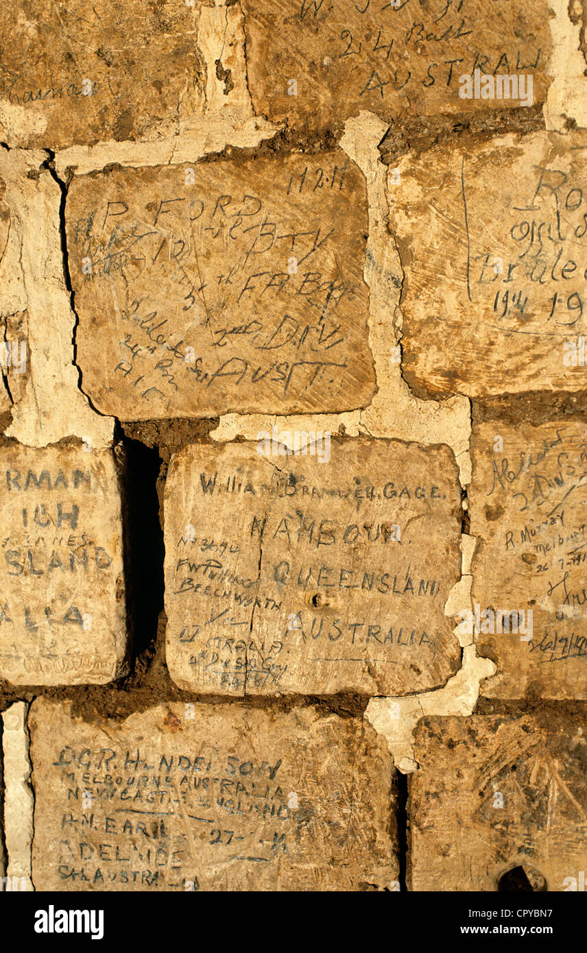 France, Somme, caves of Naours, writing engraved by Australian soldiers ...