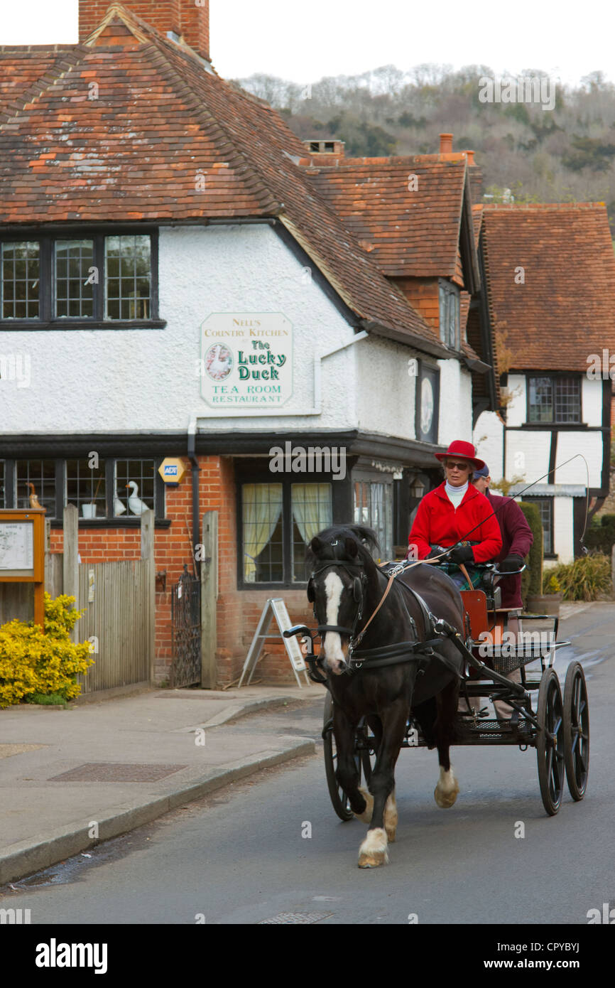 Pony and Trap travels through Shere Village Guildford Surrey England UK ...