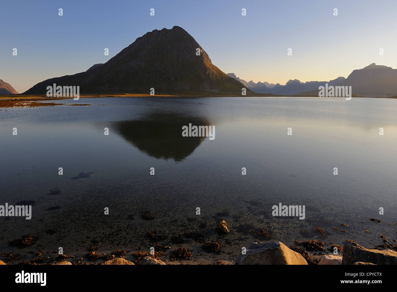 Norway, Nordland County, Lofoten Islands, montains of Moskenes Island ...