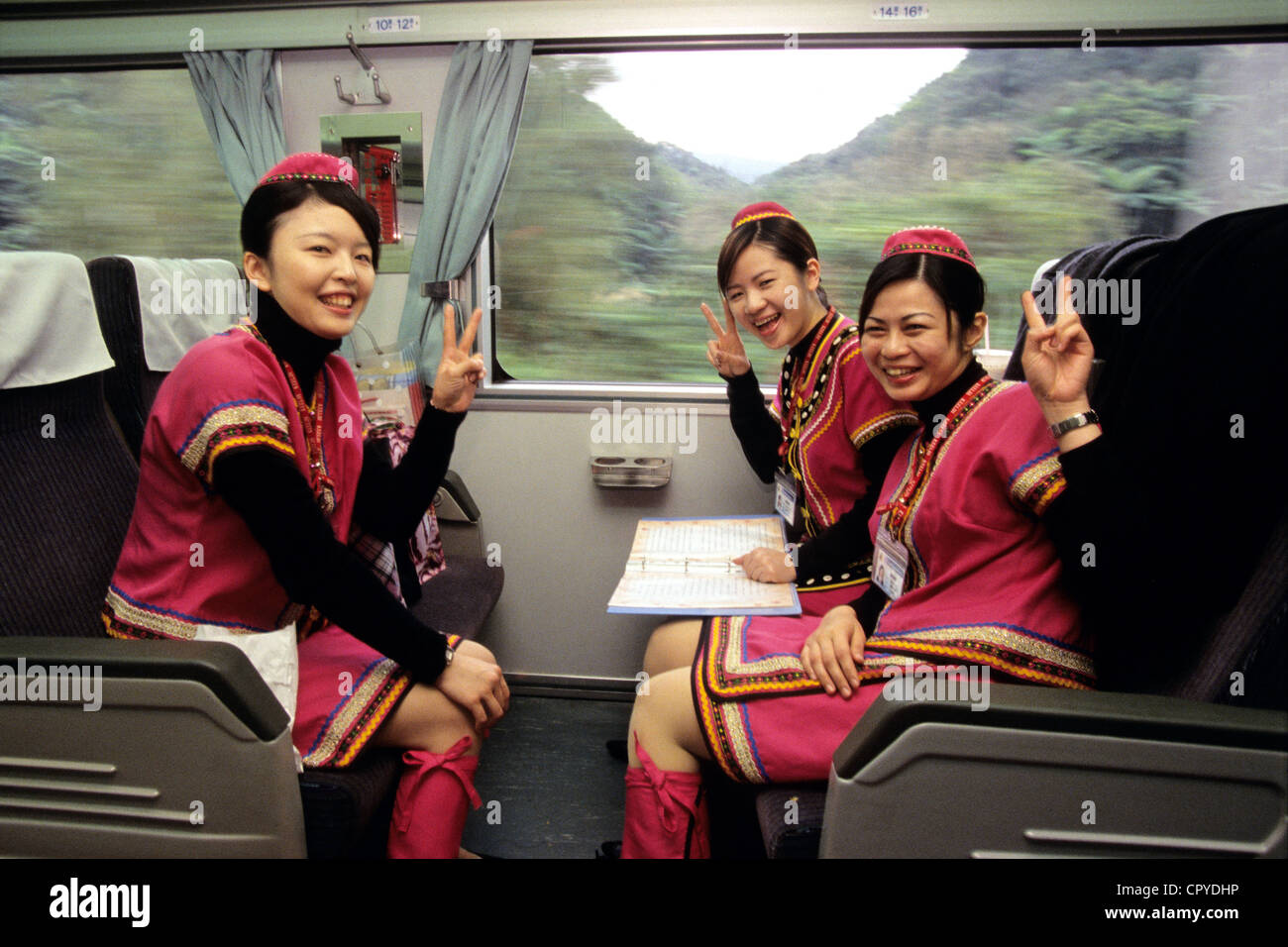 Taiwan, Taichung Municipality, Taichung, Taiwanese train hostesses in ...