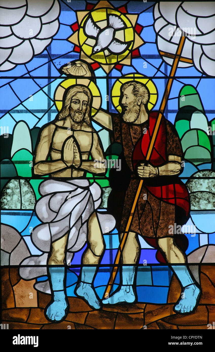 Baptism of the Lord, Stained glass Stock Photo - Alamy