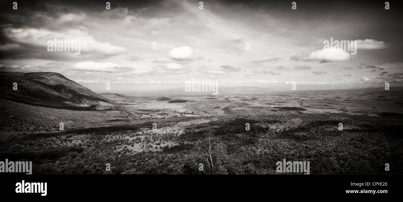Great Rift Valley panorama in black and white Stock Photo - Alamy