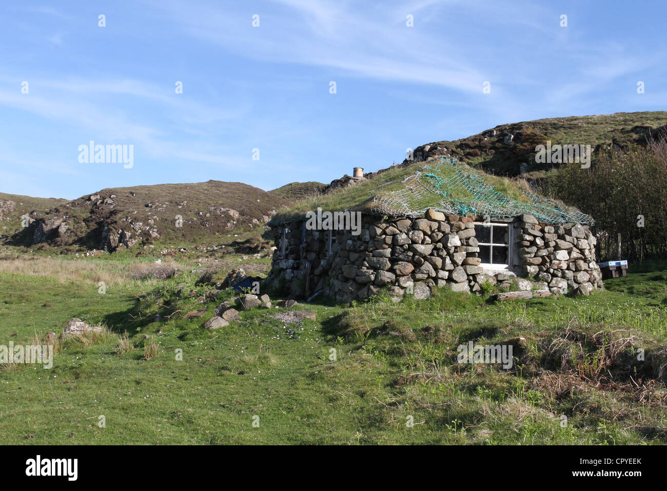 sod roof house Isle of Muck Scotland May 2012 Stock Photo - Alamy