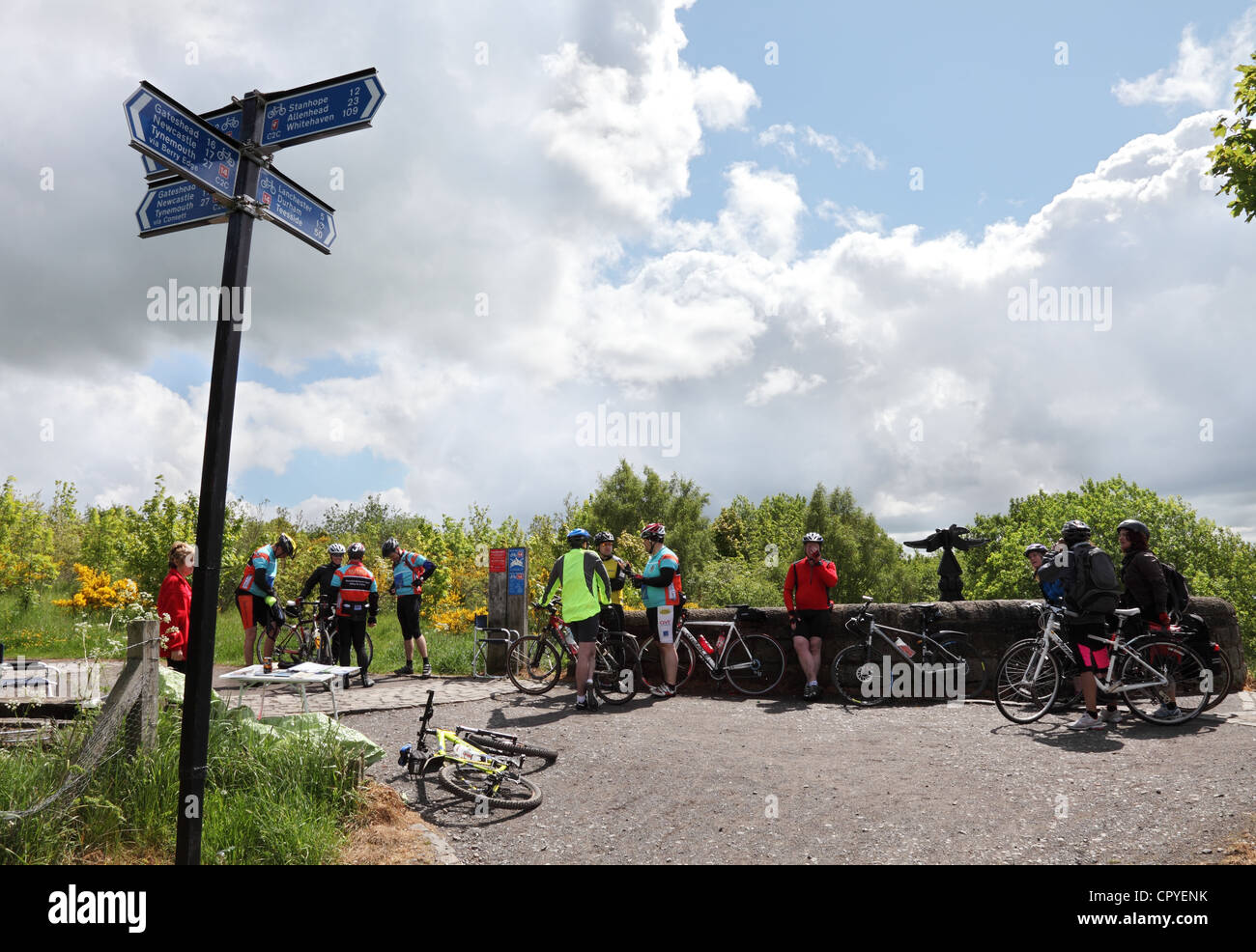 A group of cyclists rest at Lygett's Junction, Consett, while doing the ...