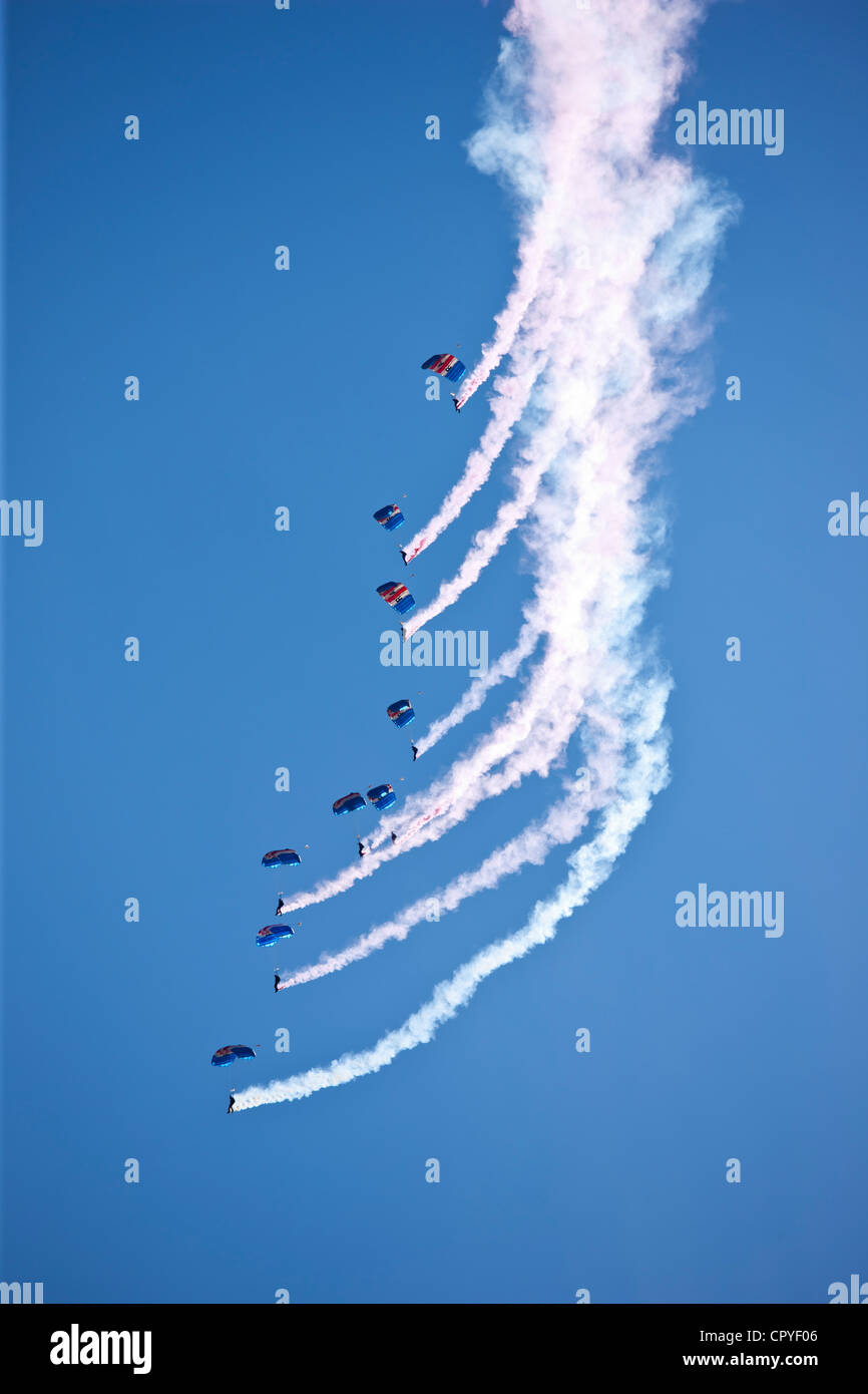 RAF Falcons freefall parachute team taking part in air display at RAF ...
