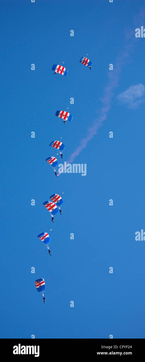 RAF Falcons freefall parachute team display their canopy stack skill in ...