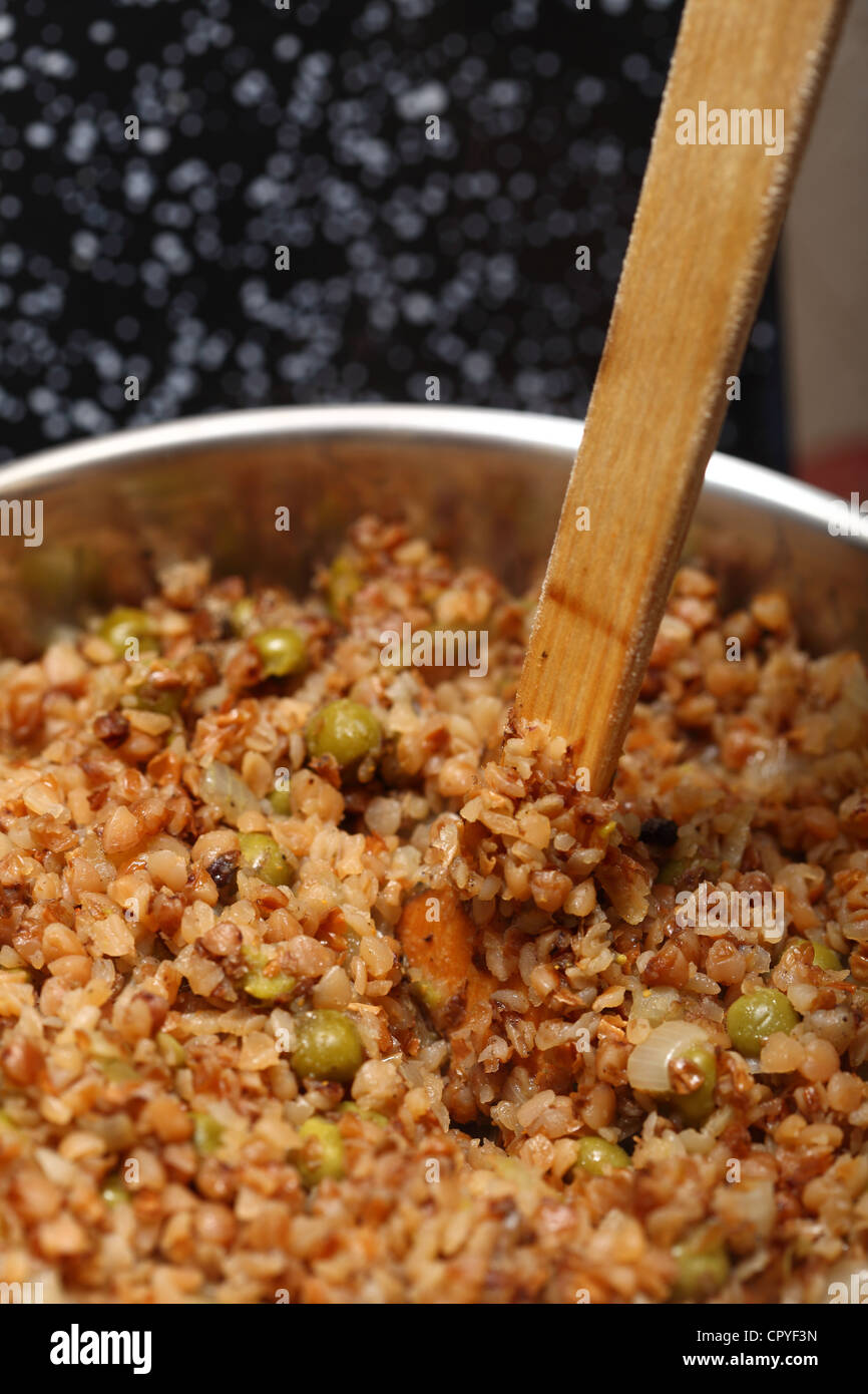 Buckwheat cereal background texture in pan nature foot Stock Photo - Alamy