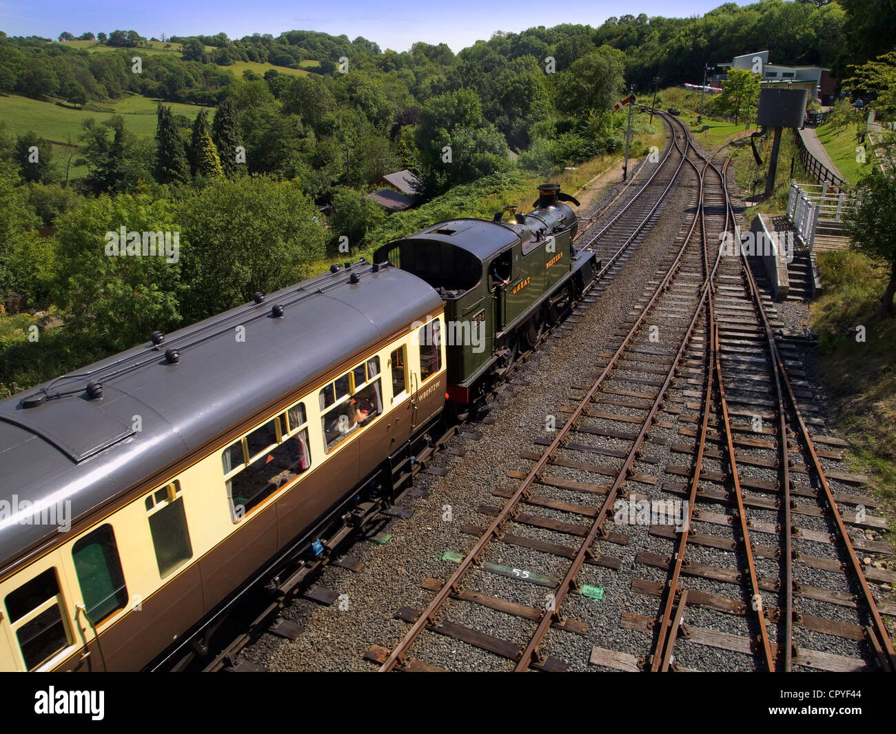 railway with train Stock Photo - Alamy