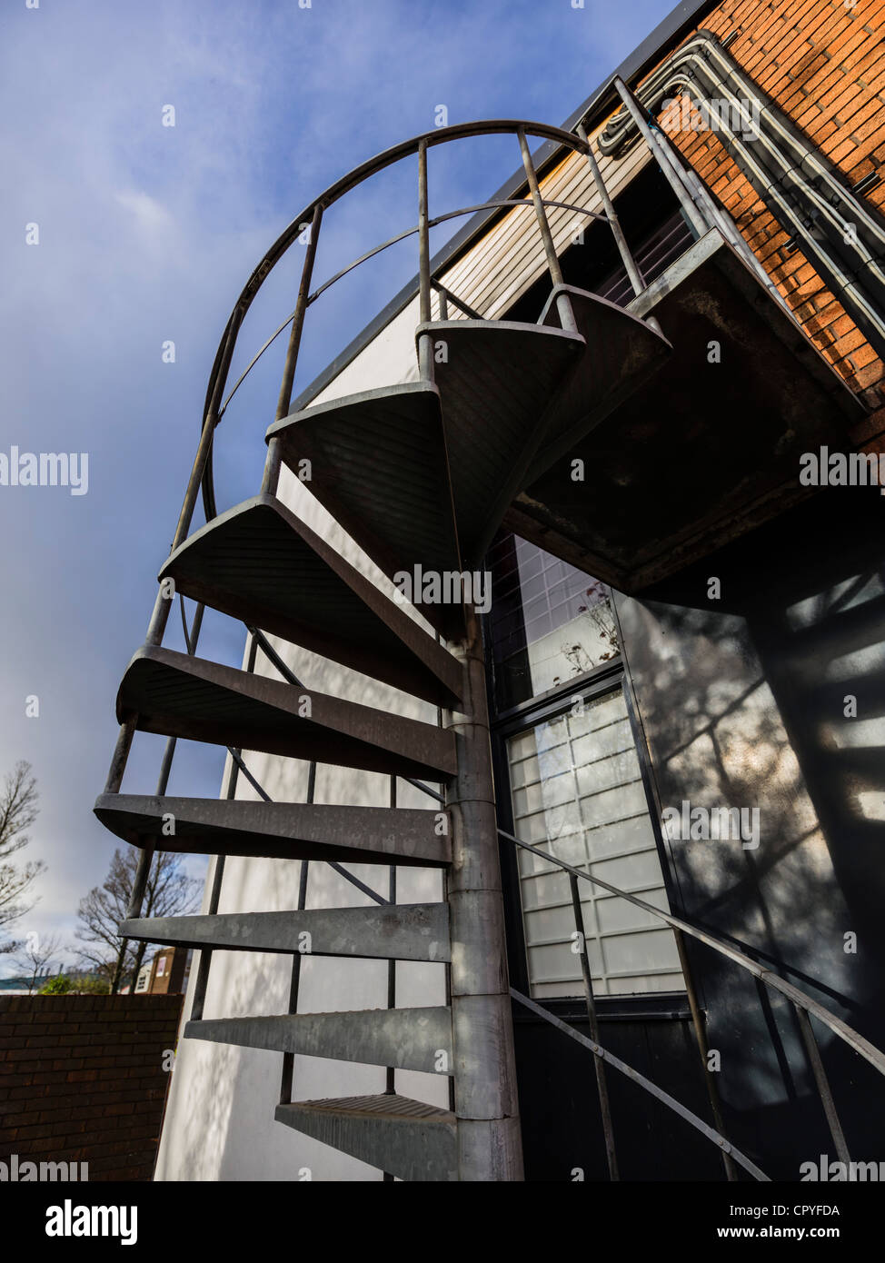 Steel external spiral fire escape stair Stock Photo - Alamy