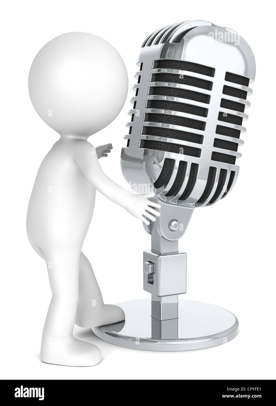 3D little human character with a Retro Microphone. Metal. People series ...