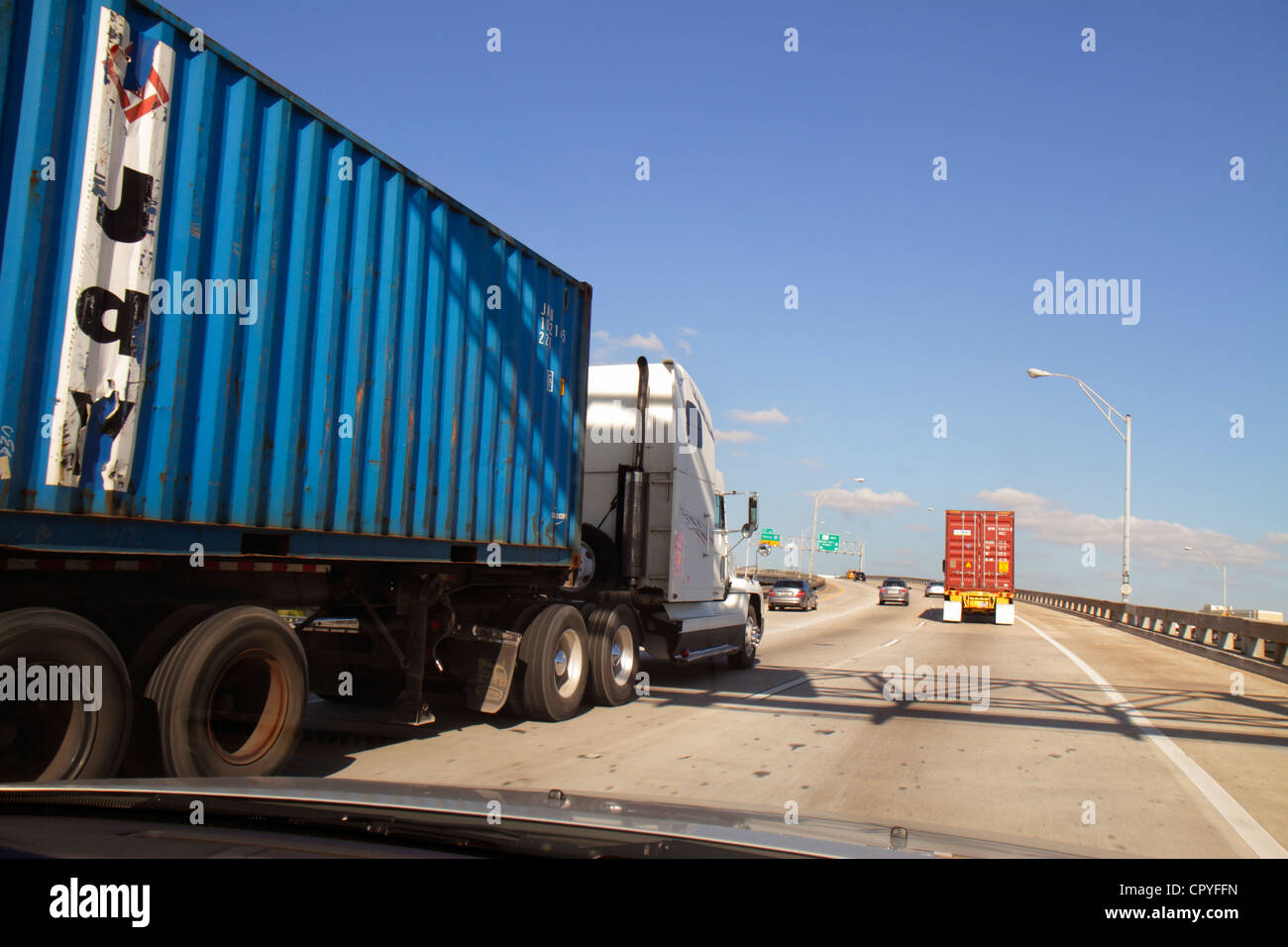 Miami Florida,Dolphin Expressway,highway,container tractor trailer ...