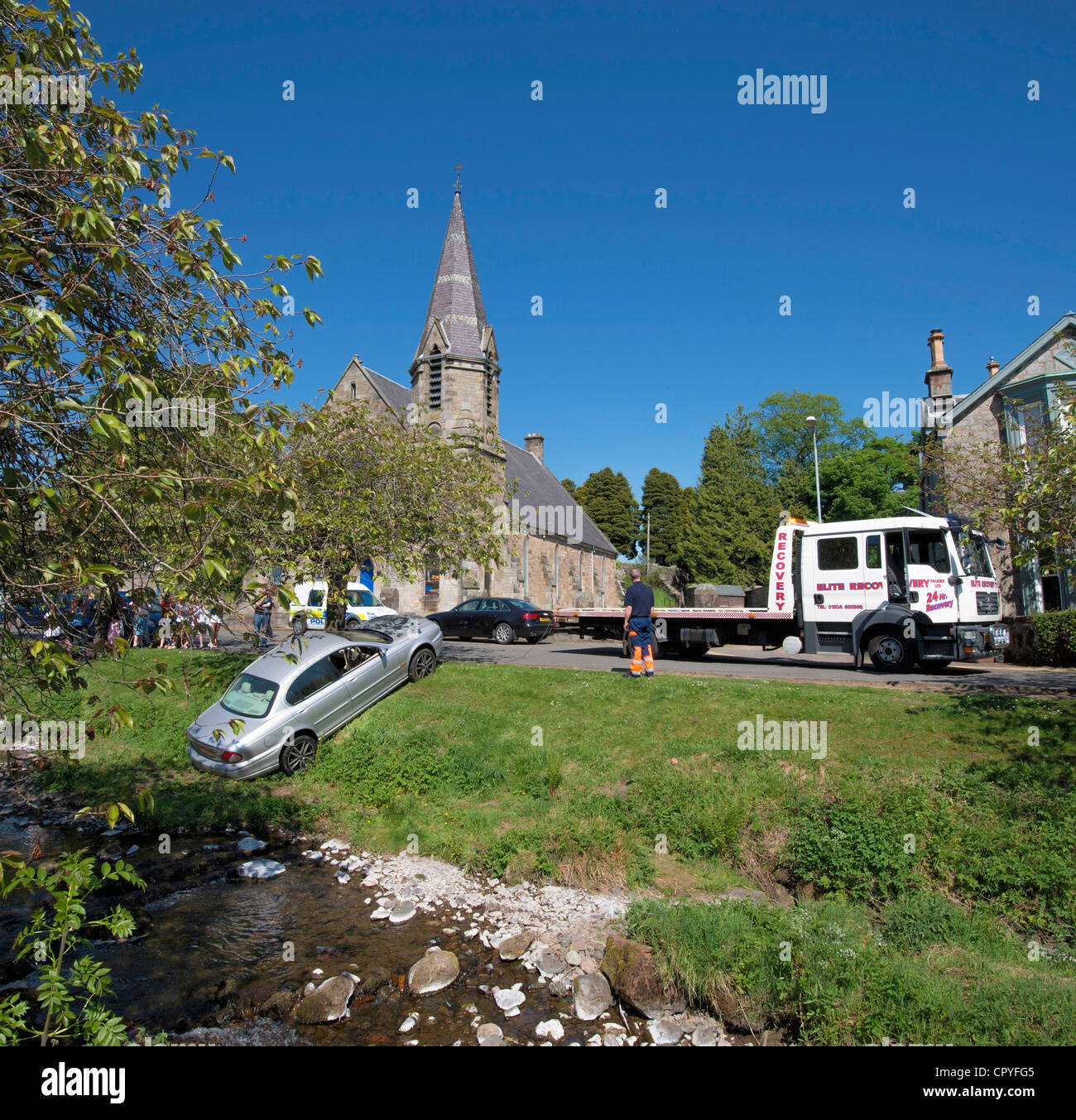 Jaguar X-type left the road in Dollar, Scotland, and drove into the ...