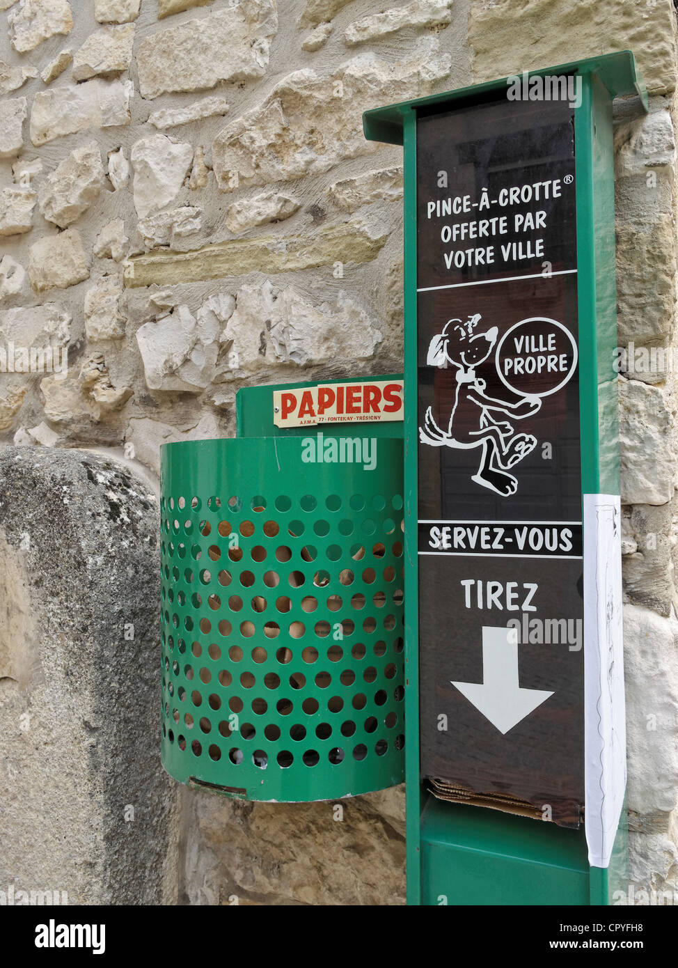 A poop bag dispenser, known as "Pince-à-Crotte". Sault, Provence ...