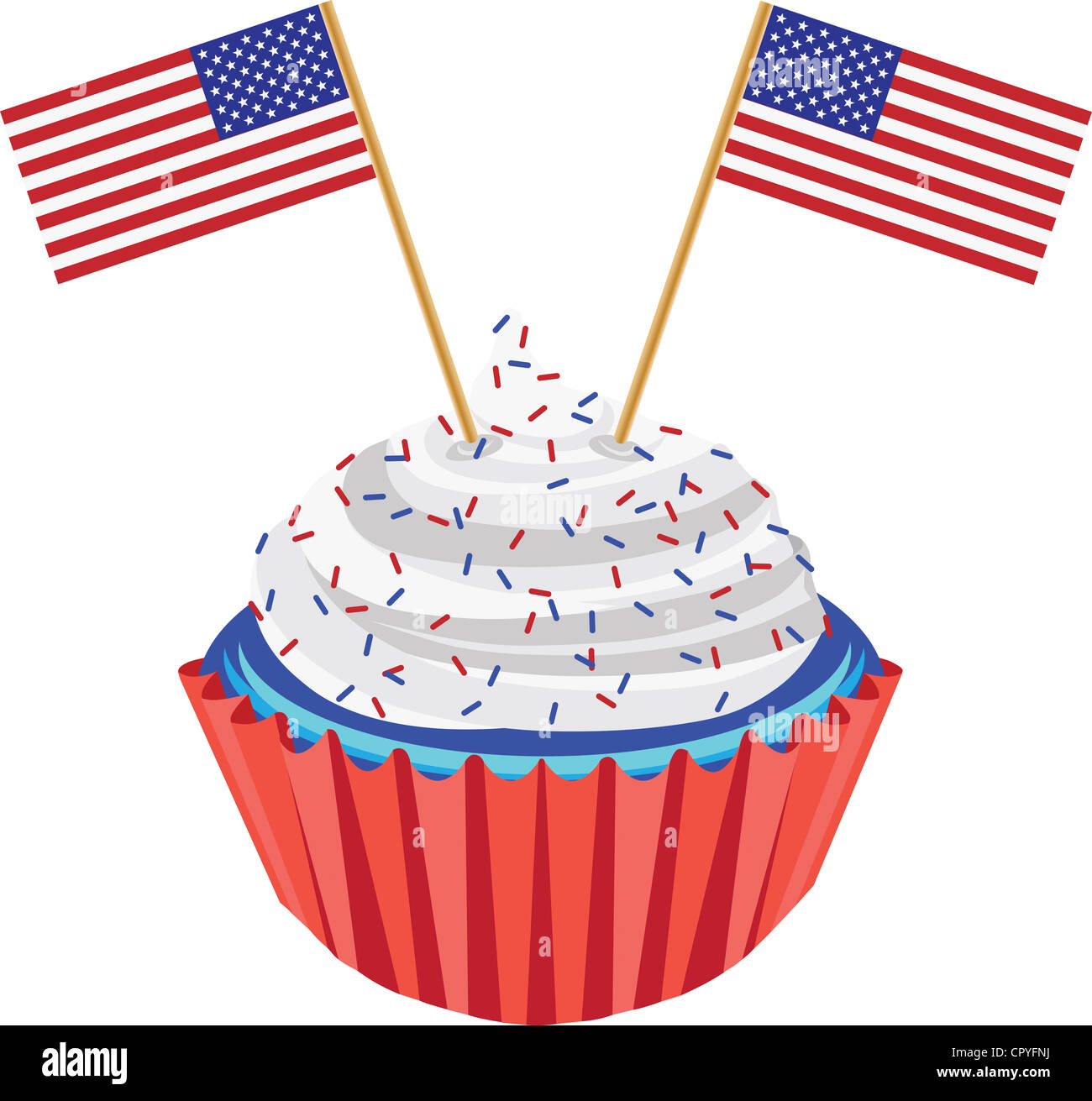 4th of July Independence Day Red White and Blue Cupcake with USA Flags ...