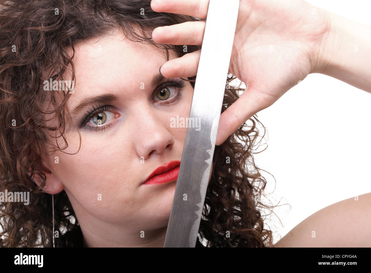 Girl Woman Dark Curly Hair Natural Brown Haired Holding In Her Hands