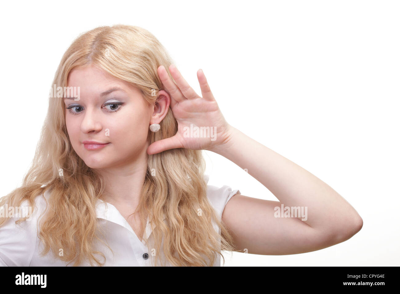 Hand behind ear listening hi-res stock photography and images - Alamy