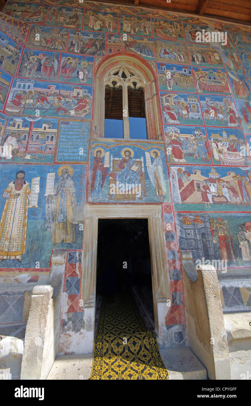 Painted church entrance, Voronet Monastery from Unesco Heritage Stock ...