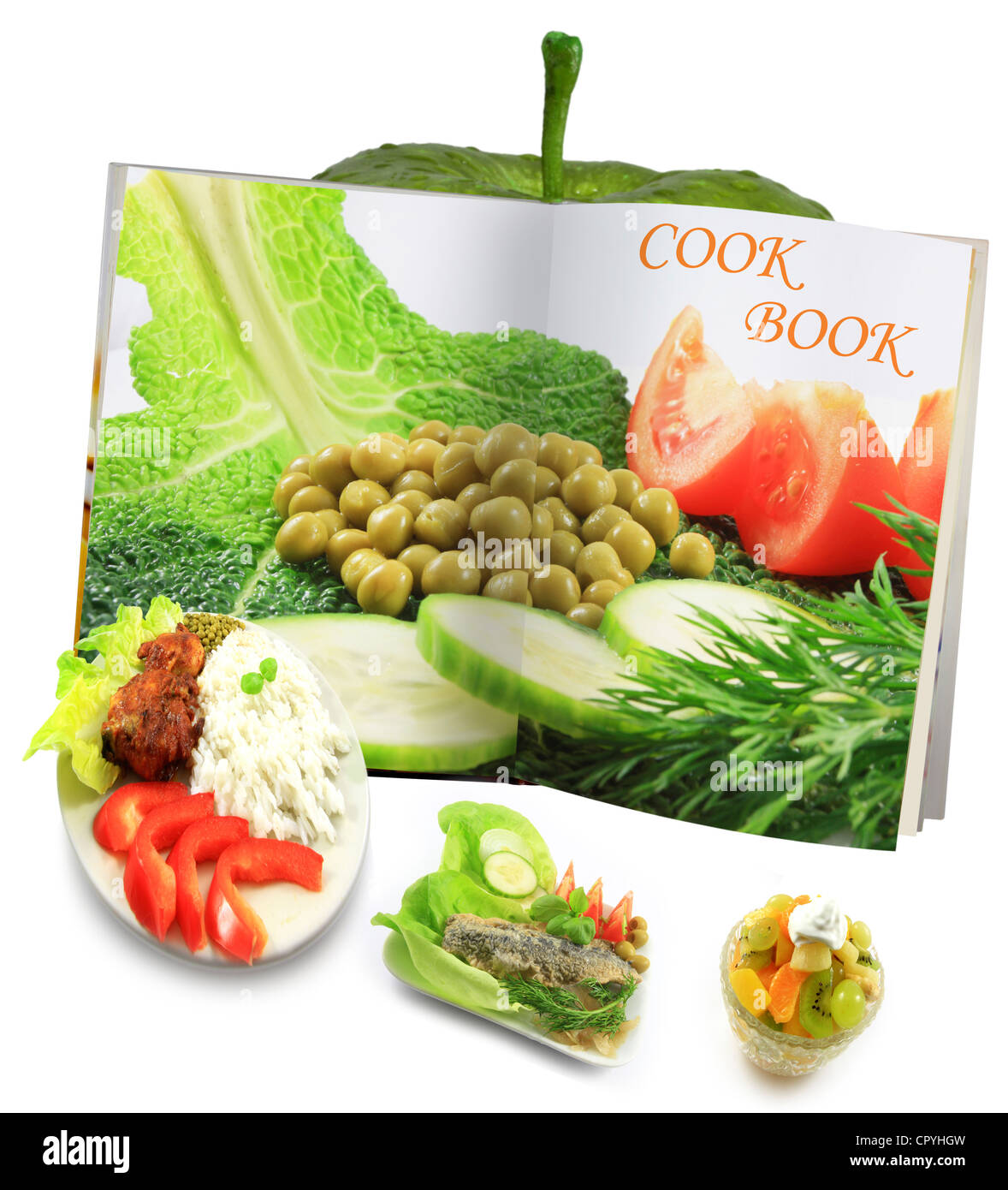 Cook book concept on white background Stock Photo - Alamy