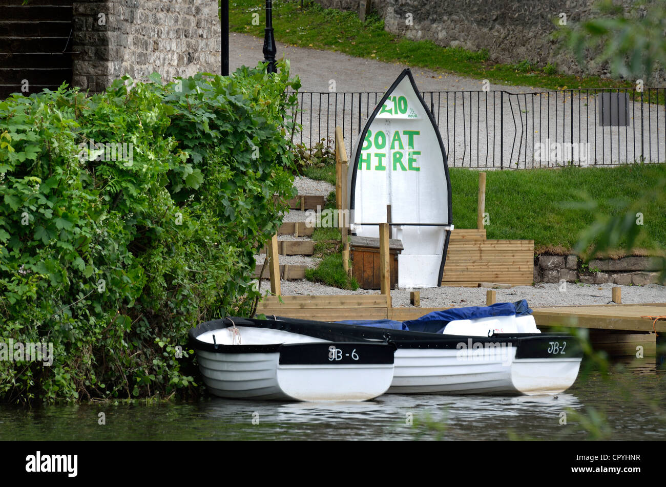 Maidstone, Kent, England. River Medway. Boat hire sign painted inside ...
