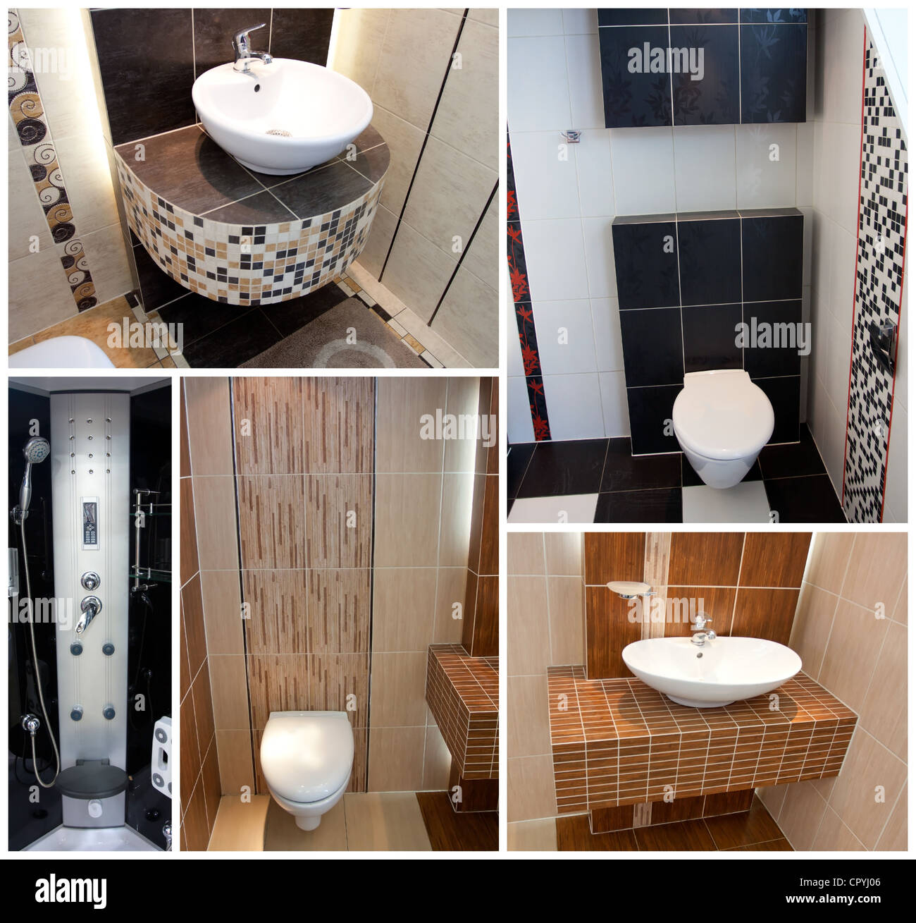 Toilets wc collage with tiles Stock Photo - Alamy