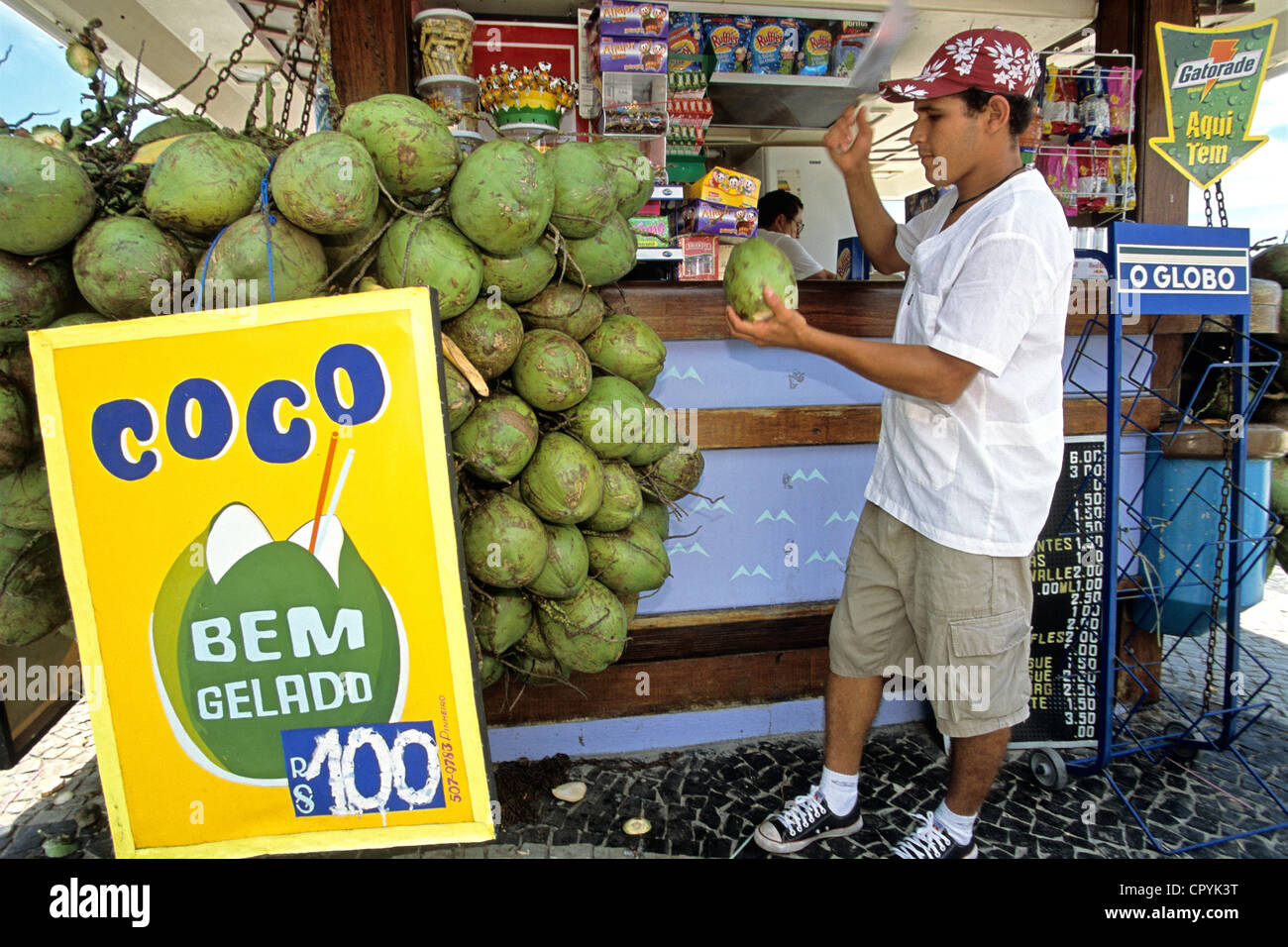 Brazil, Rio de Janeiro, Copacabana Beach, Fresh Coconut juice Stock ...