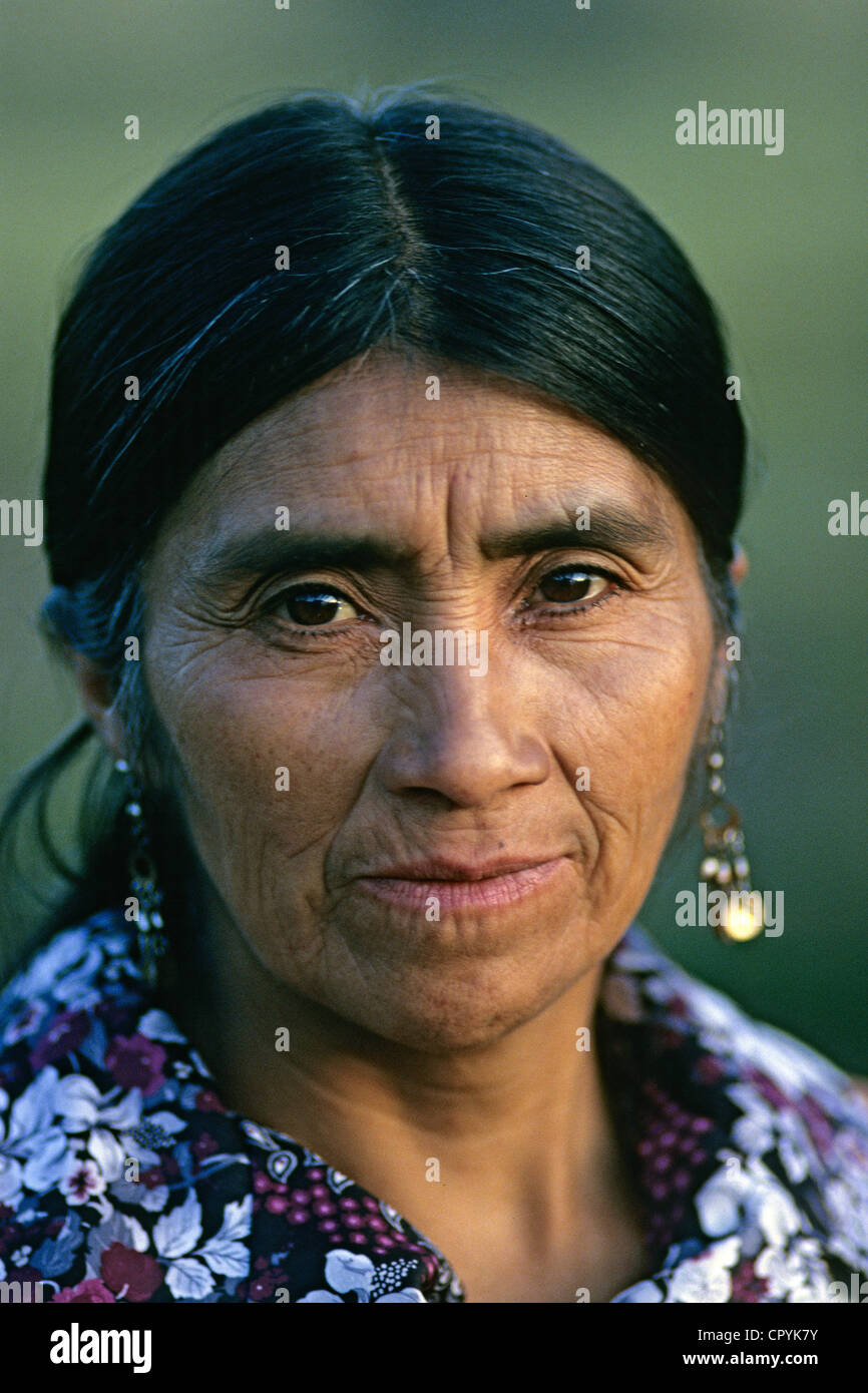 Chile, Araucania Region, Quinquen valley, portrait of a Pehuenche ...