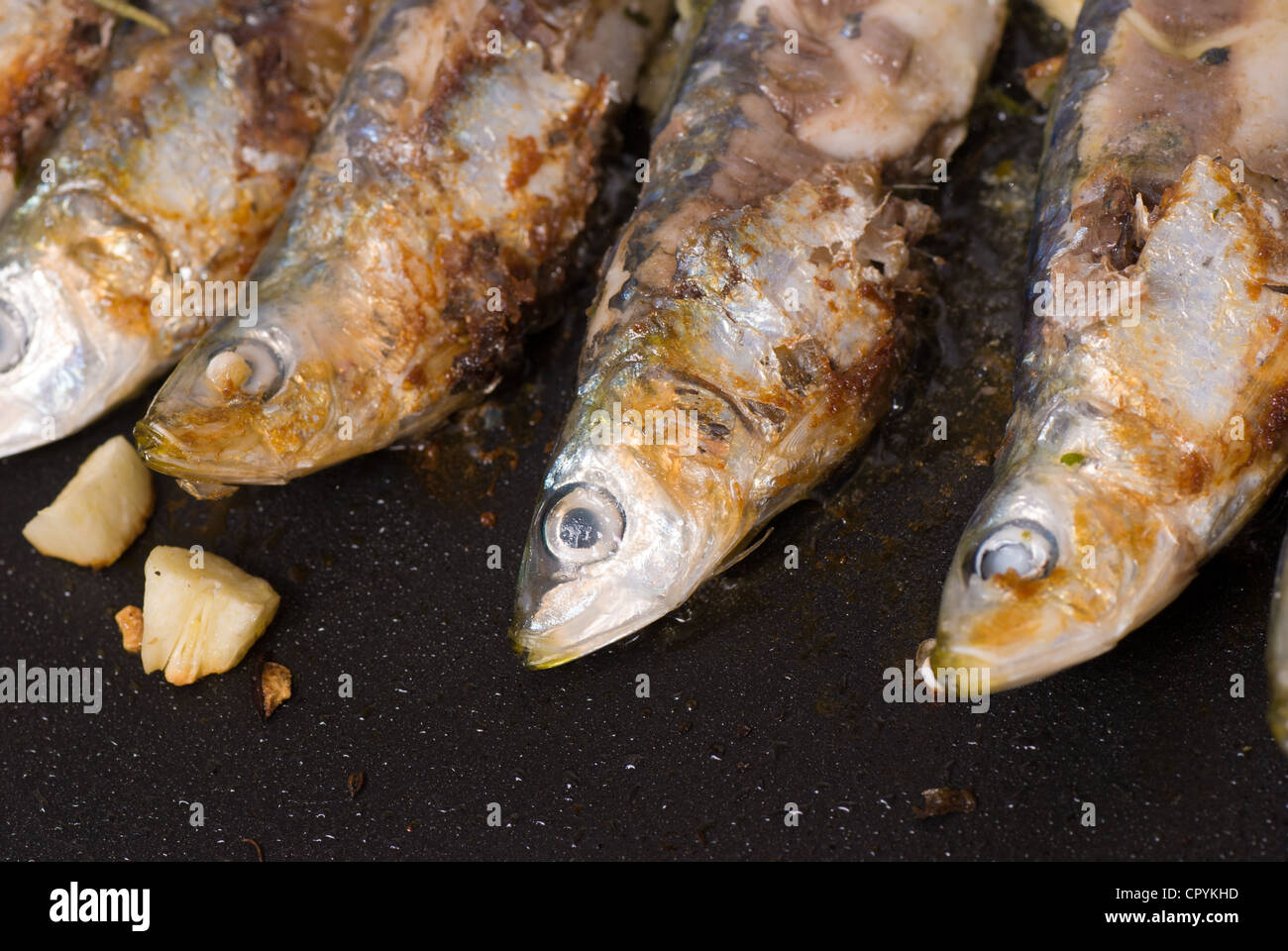 Roasting bluefish on a griddle, healthy cooking Stock Photo - Alamy