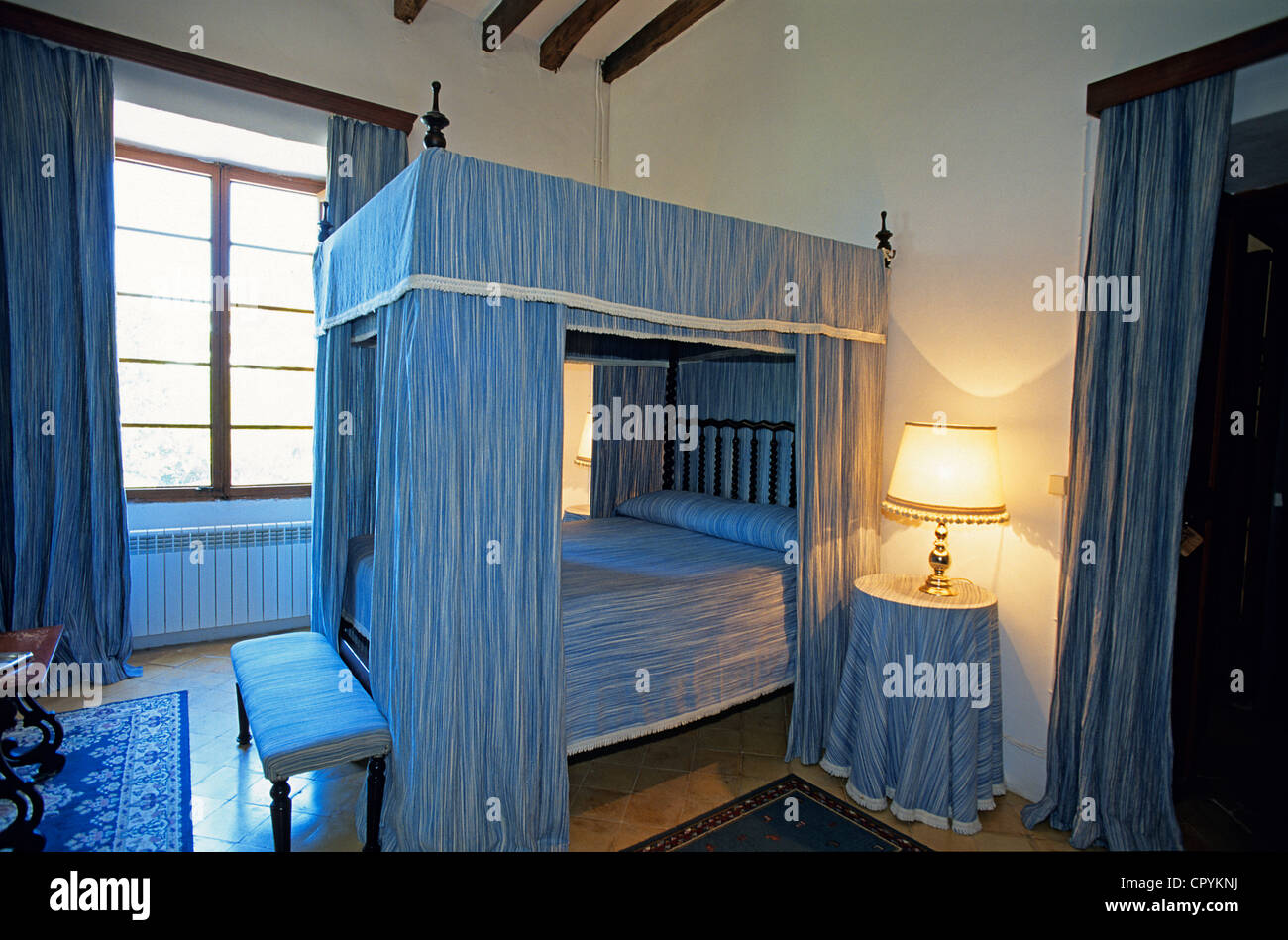 Spain, Balearic Islands, Majorca, Inca, Mallorquin four-poster bed in ...