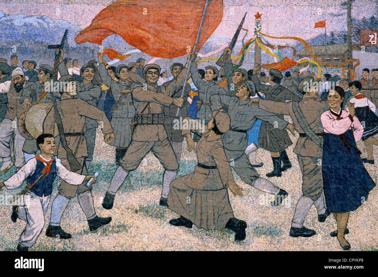 North Korea, Pyongyang, Mural painting, the Victorius Army Stock Photo ...