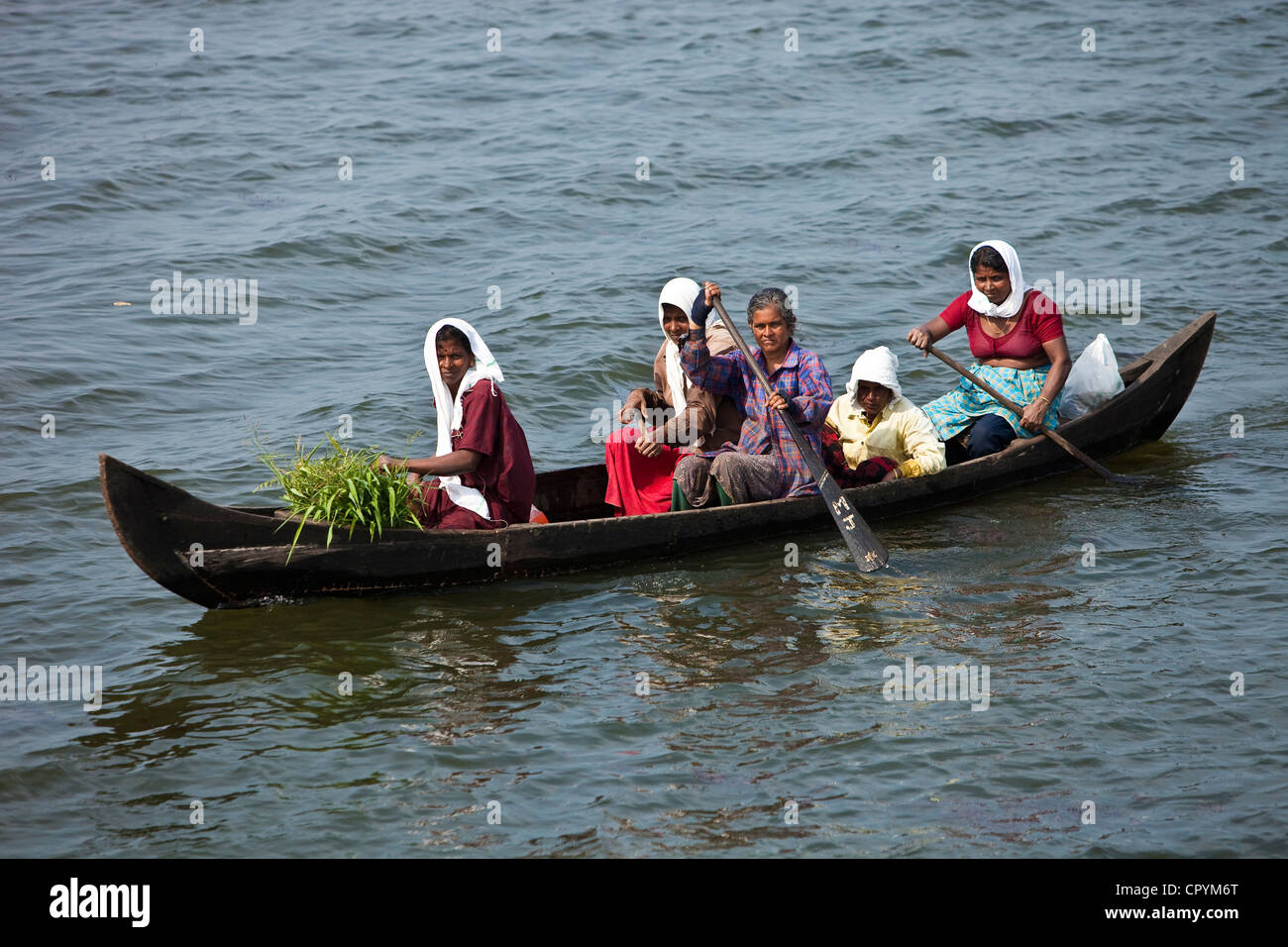 India, Kerala State, Allepey, the backwaters, a dugout canoe to ...