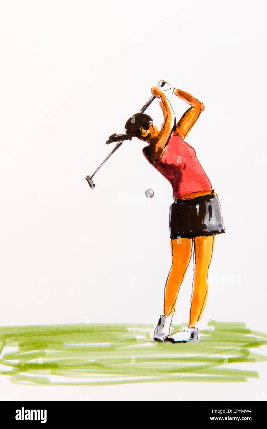Female golf sketch hi-res stock photography and images - Alamy