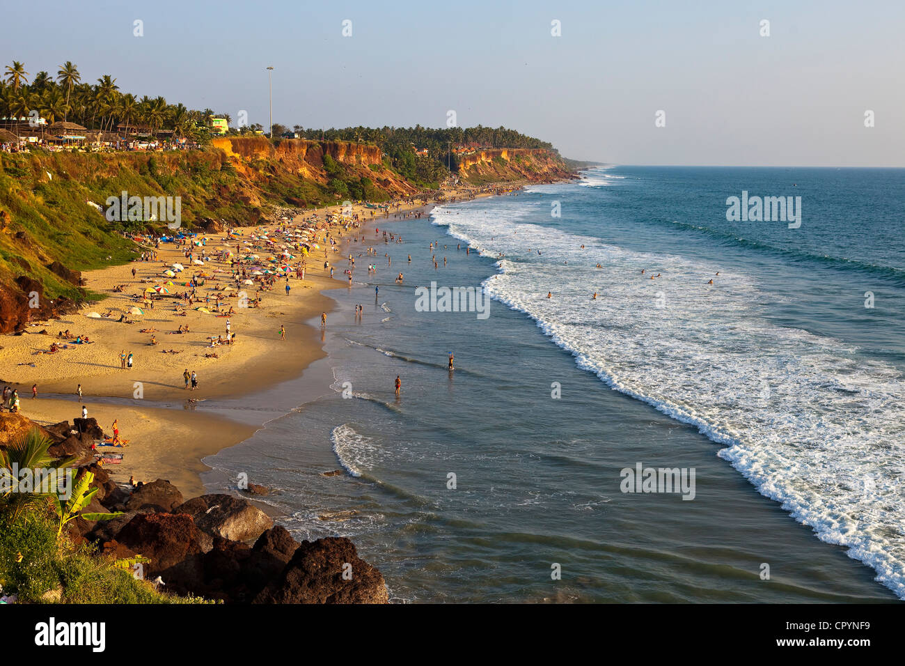 India, Kerala State, Varkala, seaside resort at the top of a cliff ...