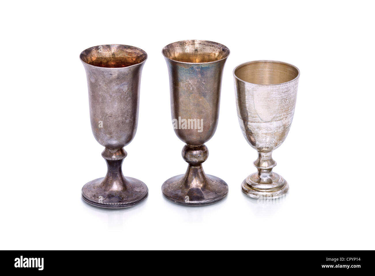 set of three vintage silver plated goblets Stock Photo - Alamy