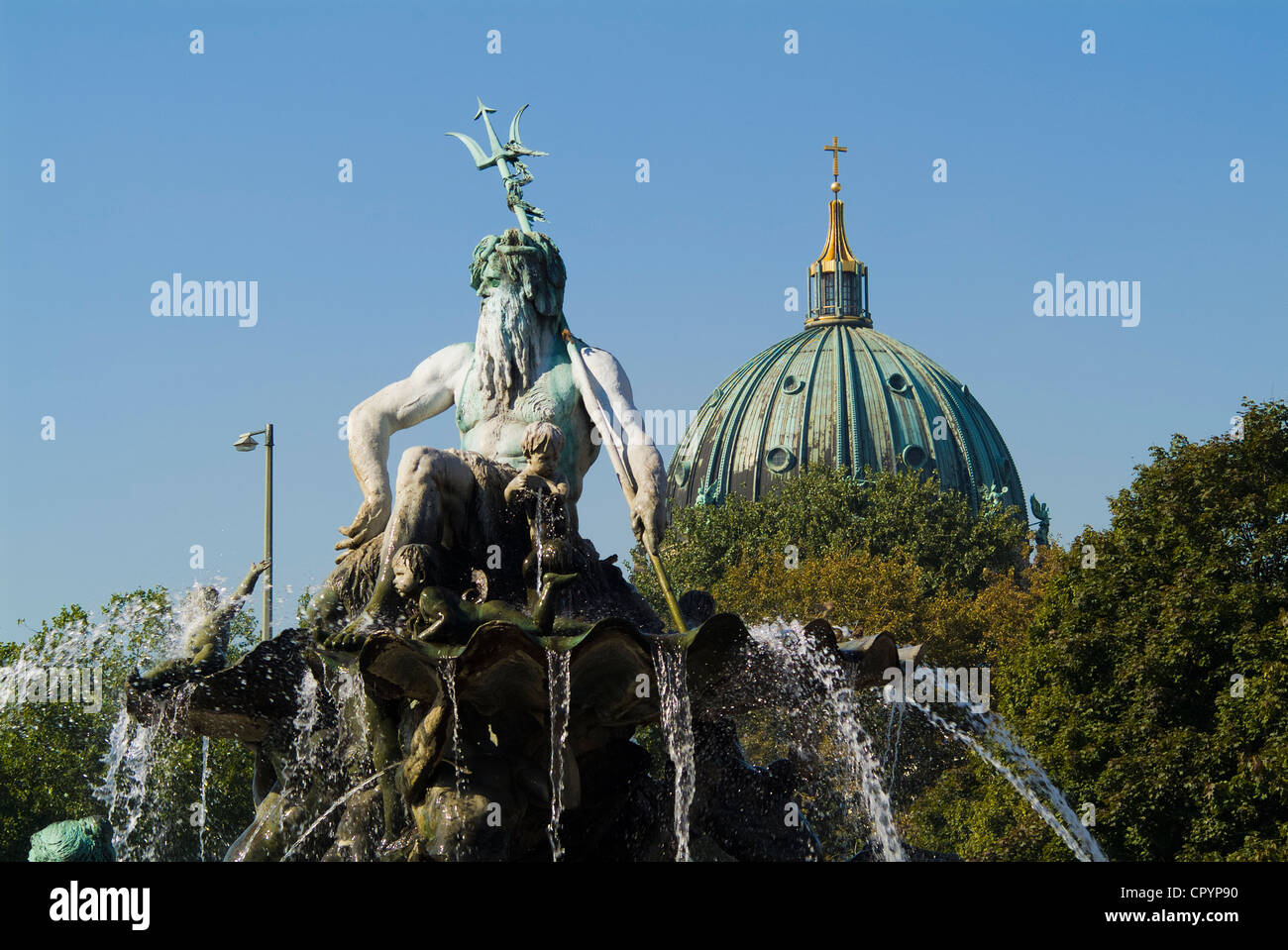 Neptunbrunnen fountain and dome of the cathedral, Berlin, Germany ...