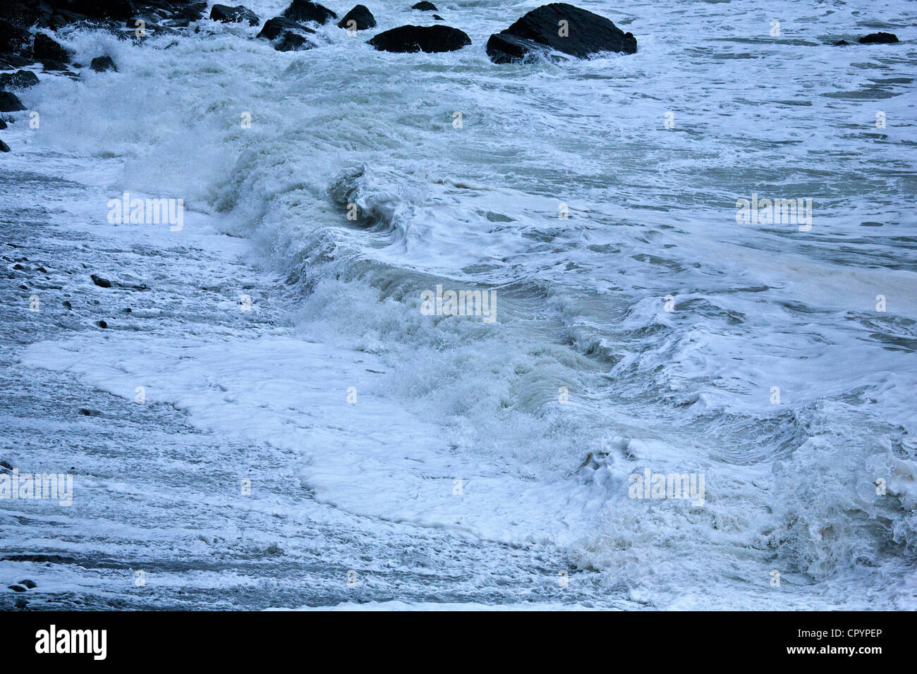 Surging Waves Break on Beach at Welcombe Mouth Stock Photo - Alamy