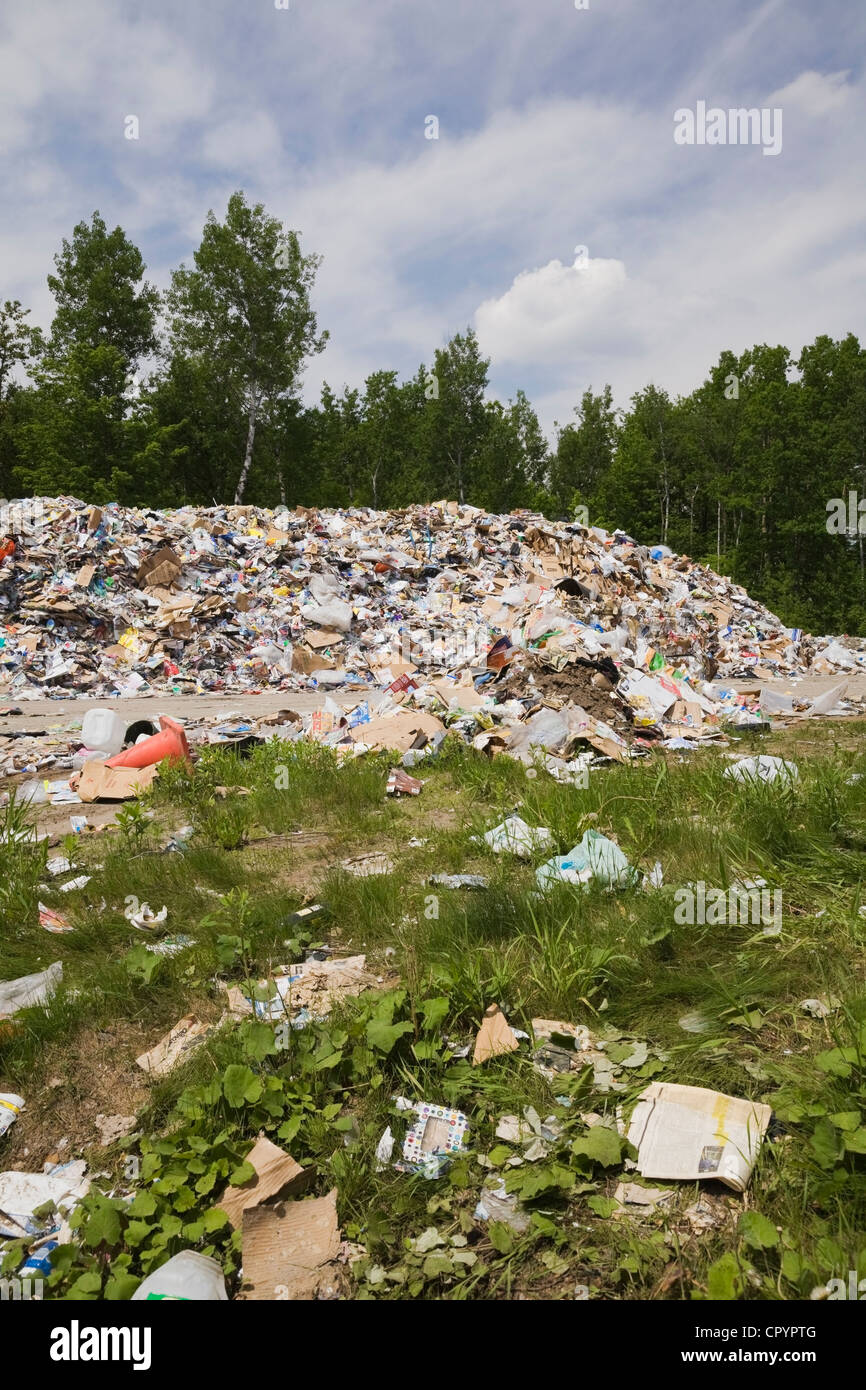 Pile of recyclable materials outdoors at a sorting centre, Quebec ...