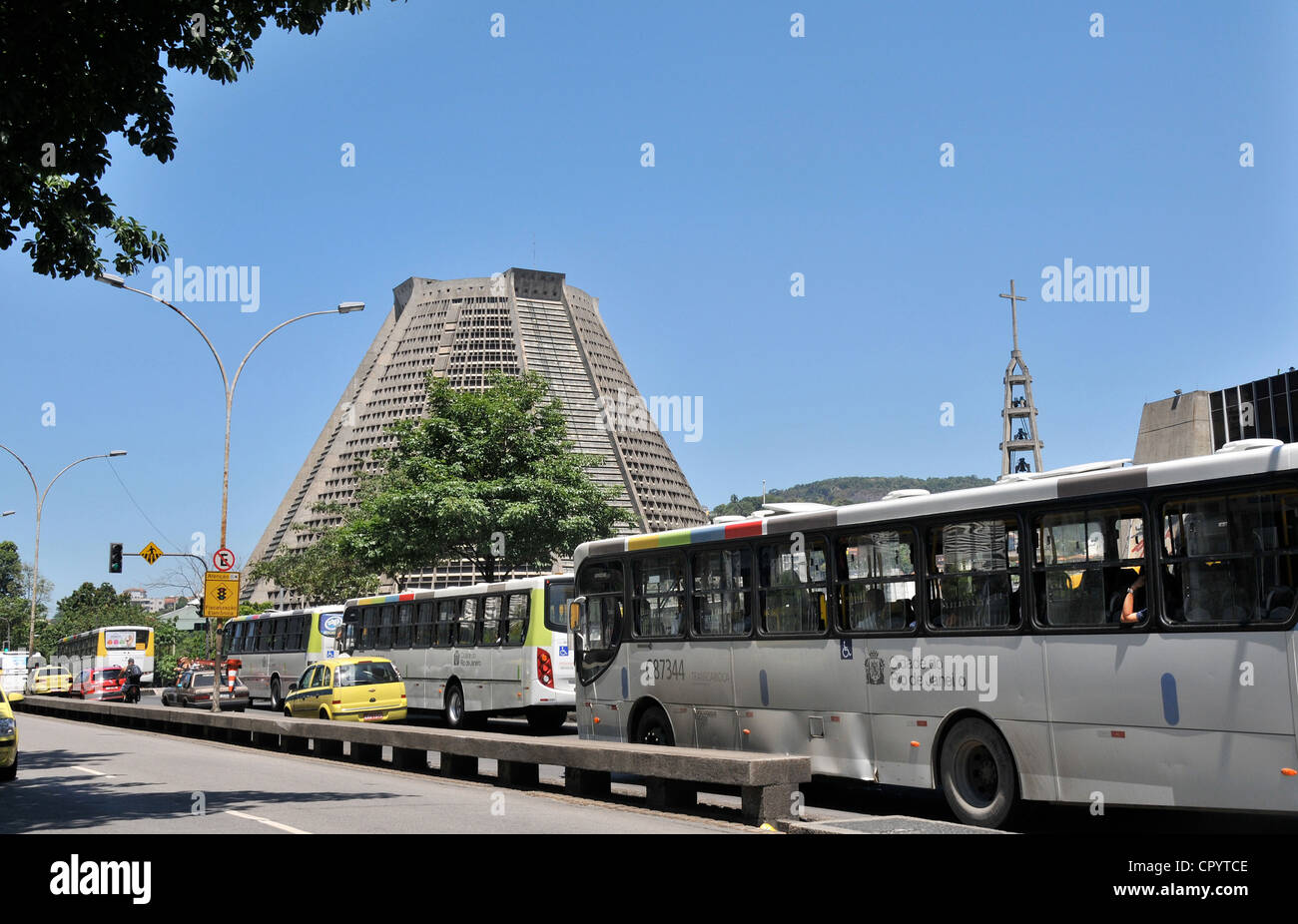 traffic jam before Metropolitan Cathedral of St. Sebastian, Rio de ...