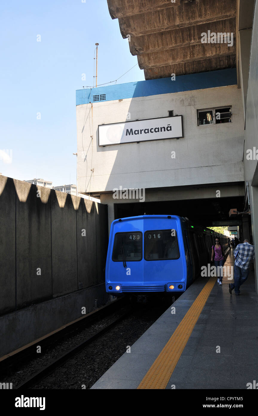 subway train entering in Maracana station Rio de Janeiro Brazil South ...