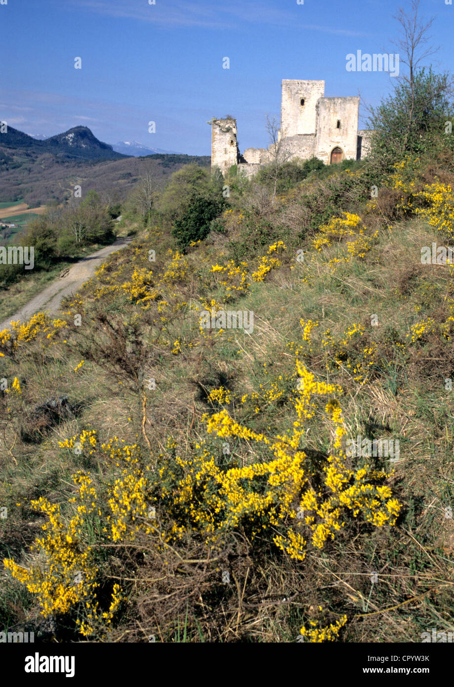 France, Aude, Chateau de Puivert, 12th century Cathar castle Stock ...