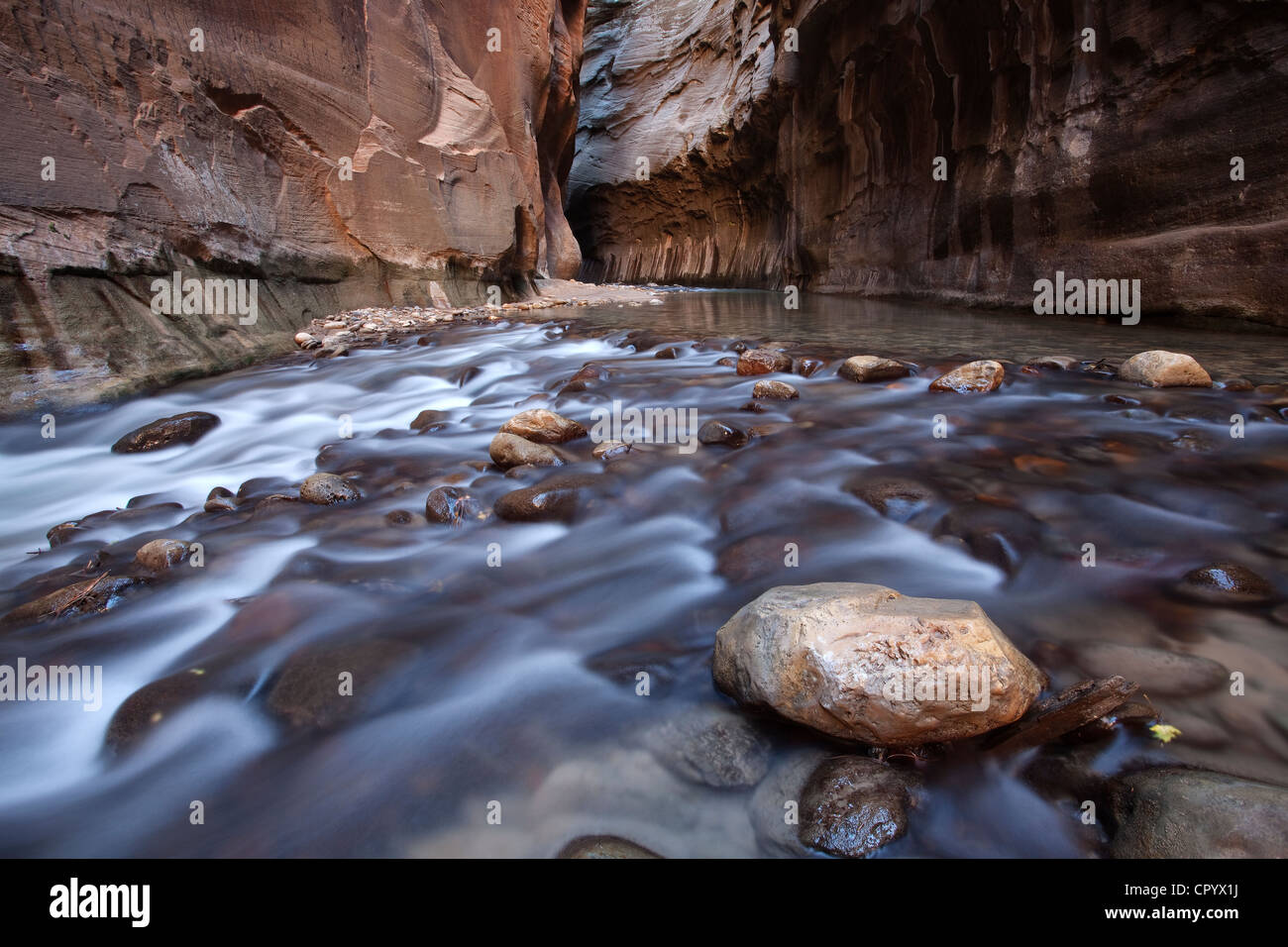 The Narrows, narrow point of the Virgin River, Zion National Park, Utah ...
